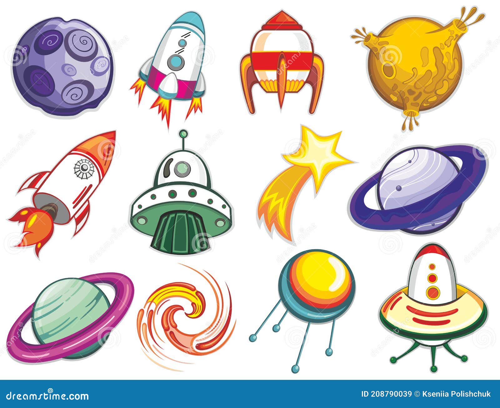 Space Objects. Astronauts Moonwalk Space Shuttle And Rockets For ...