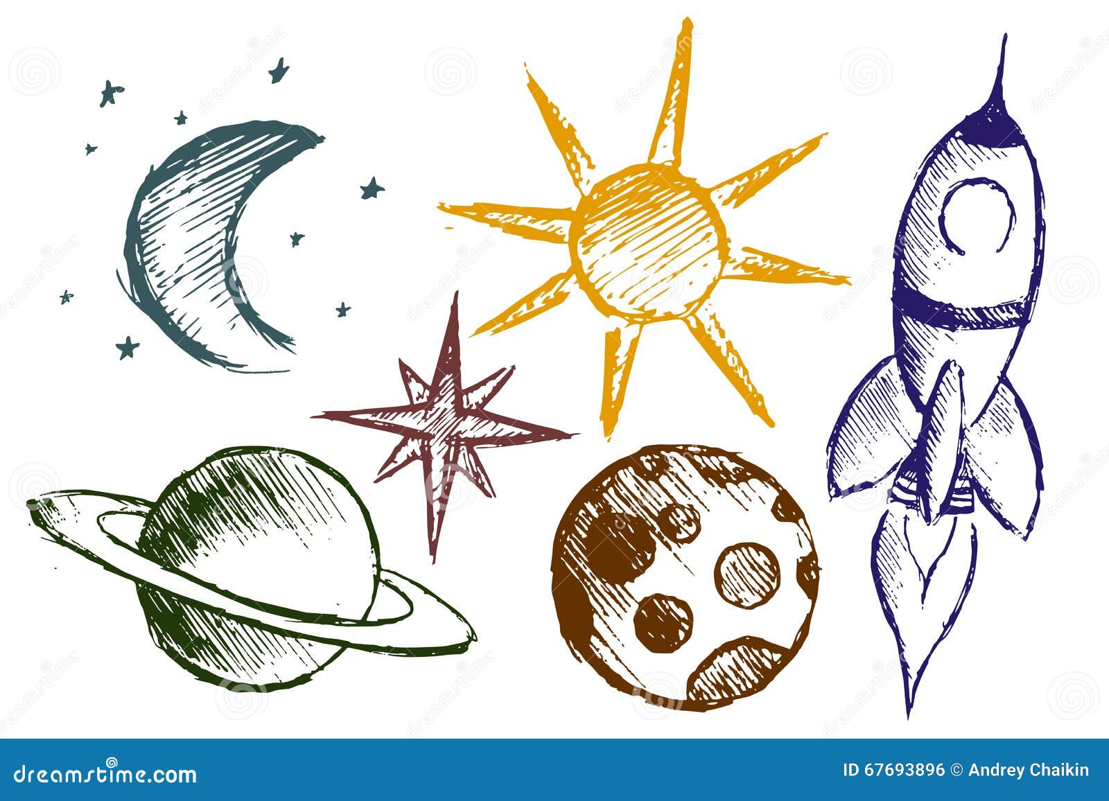 Space objects with rocket. stock vector. Illustration of transport ...
