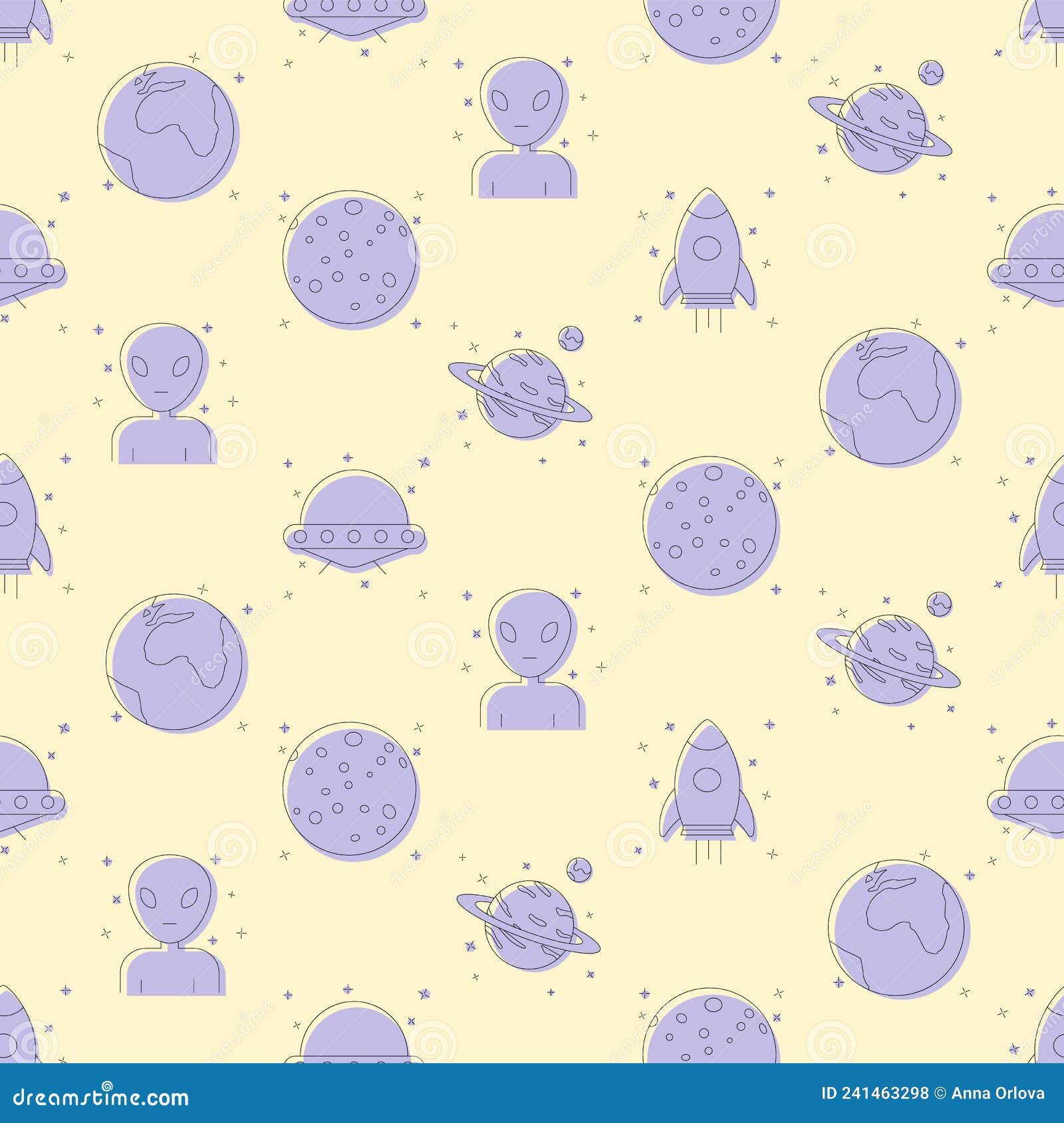 Space Objects Seamless Pattern. Rocket, Mars, Earth, Alien Stock ...