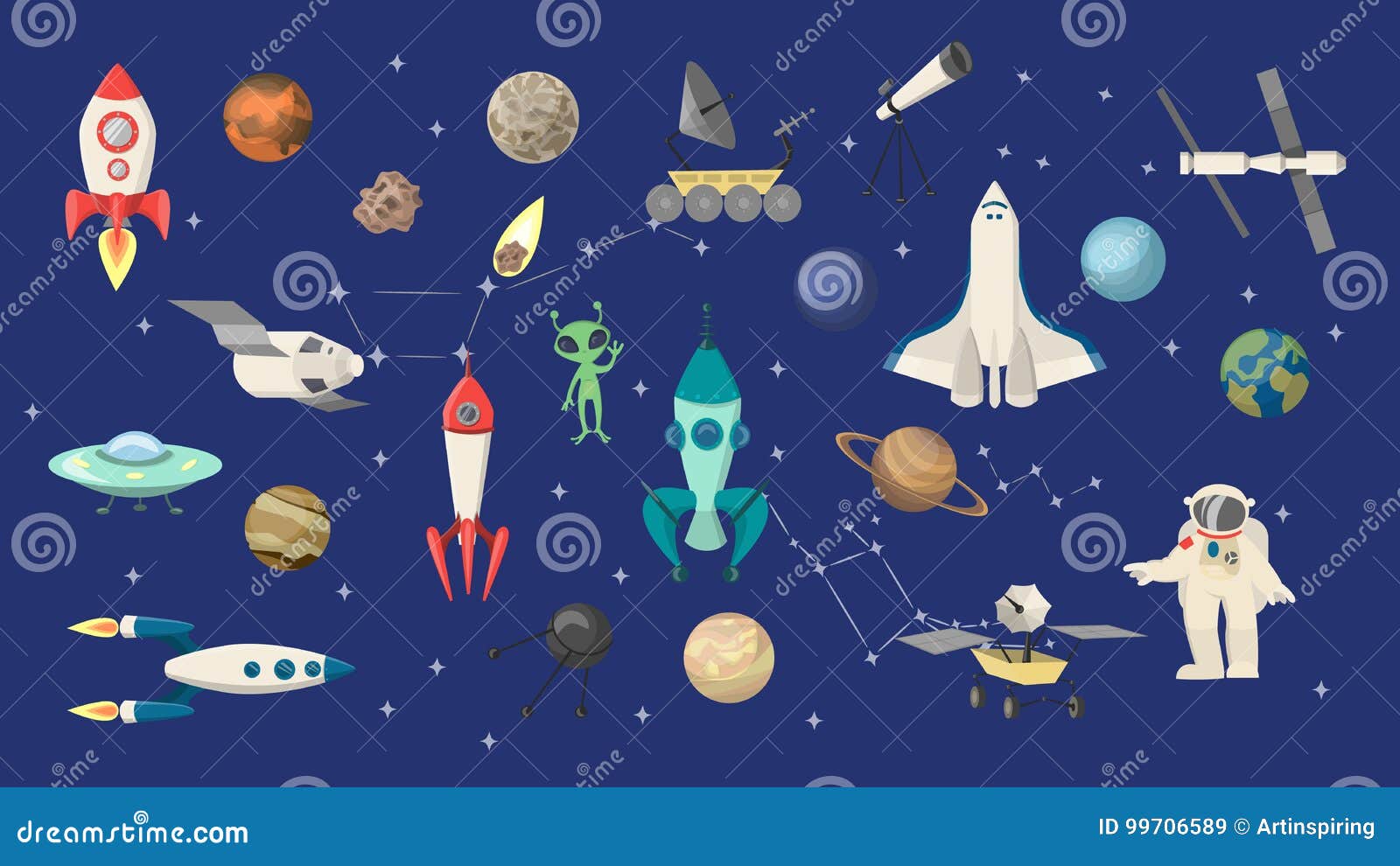 Space objects set. stock vector. Illustration of monster - 99706589