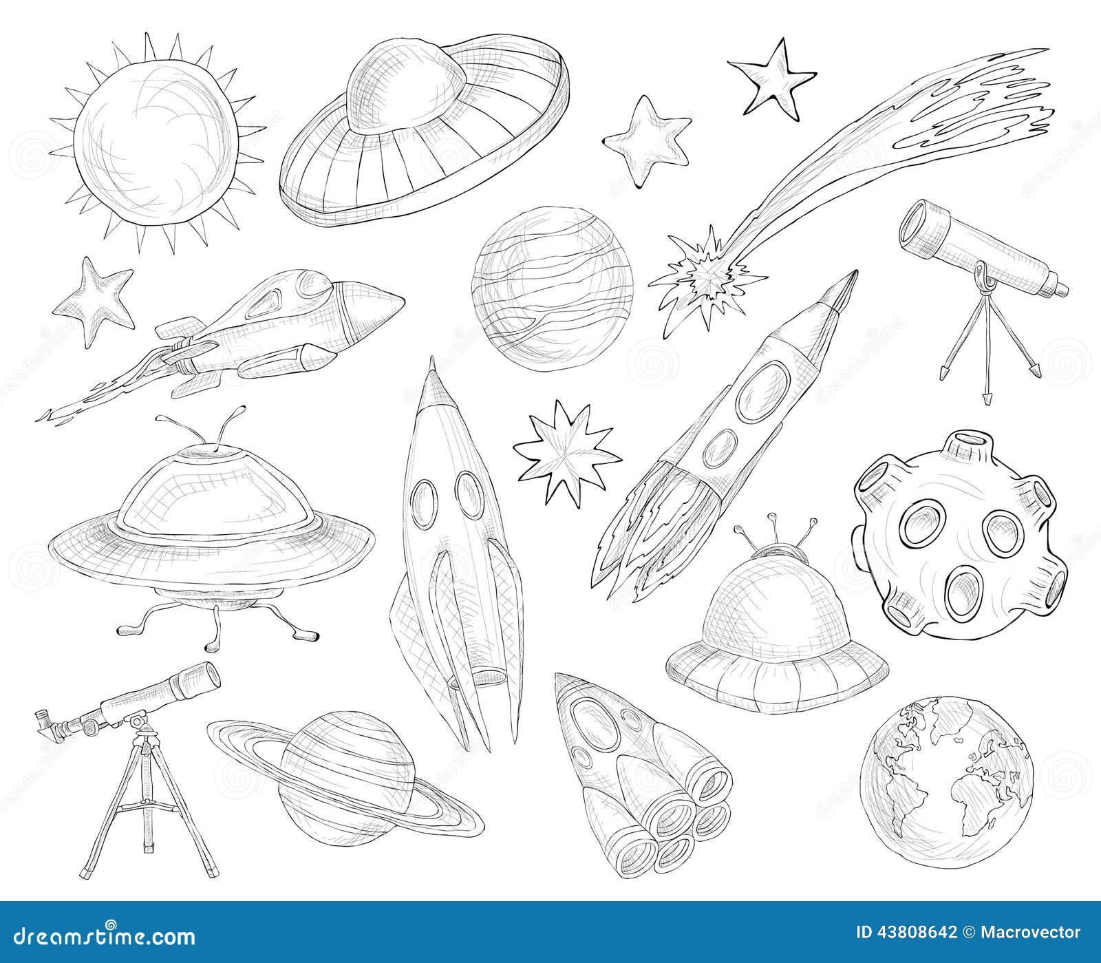 Space objects sketch set stock vector. Illustration of elements - 43808642