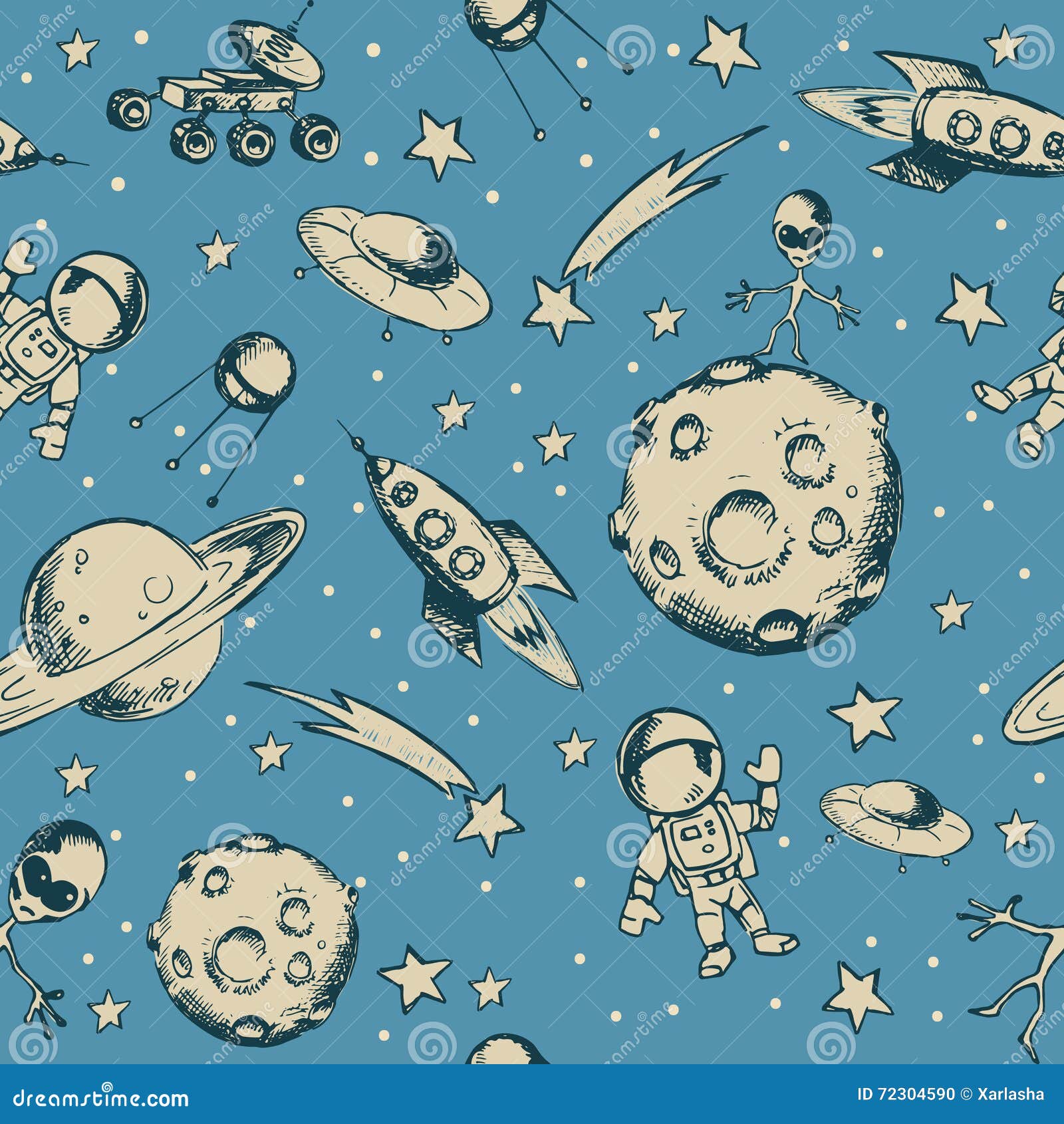 Space Objects and Symbols Seamless Stock Vector - Illustration of comet ...