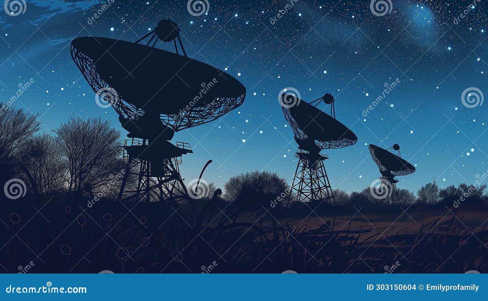 Space Observatory S Antennas Against Starry Night Backdrop Stock ...