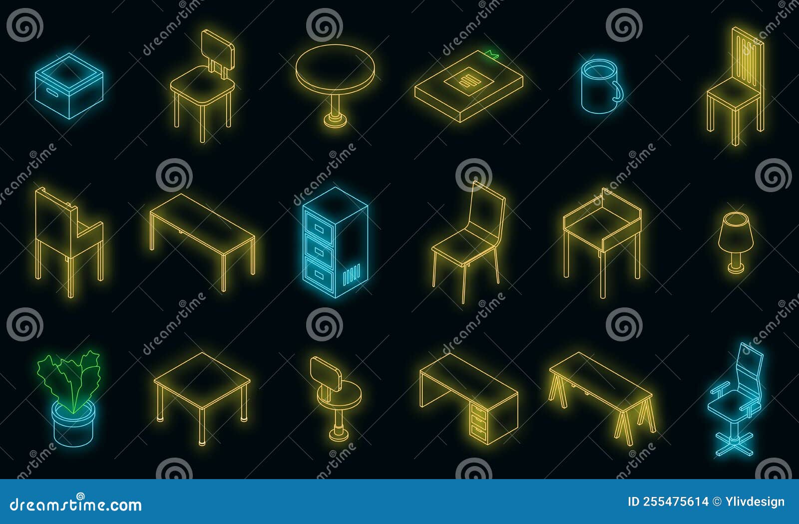 Space Organization Icons Set Vector Neon Stock Vector - Illustration of ...