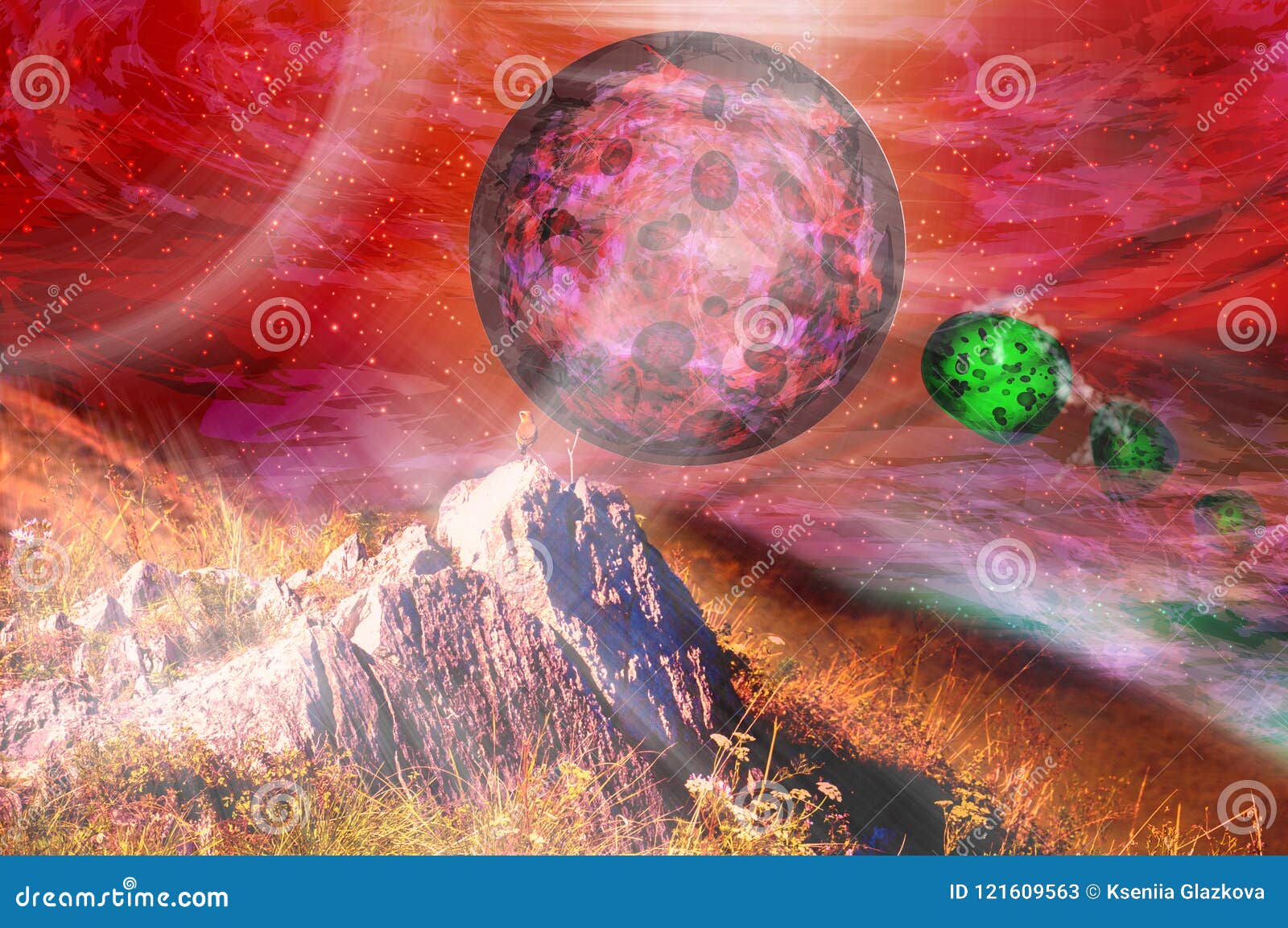 Space Panorama. Fire Planet Mars Stock Image - Image of stone, hill ...