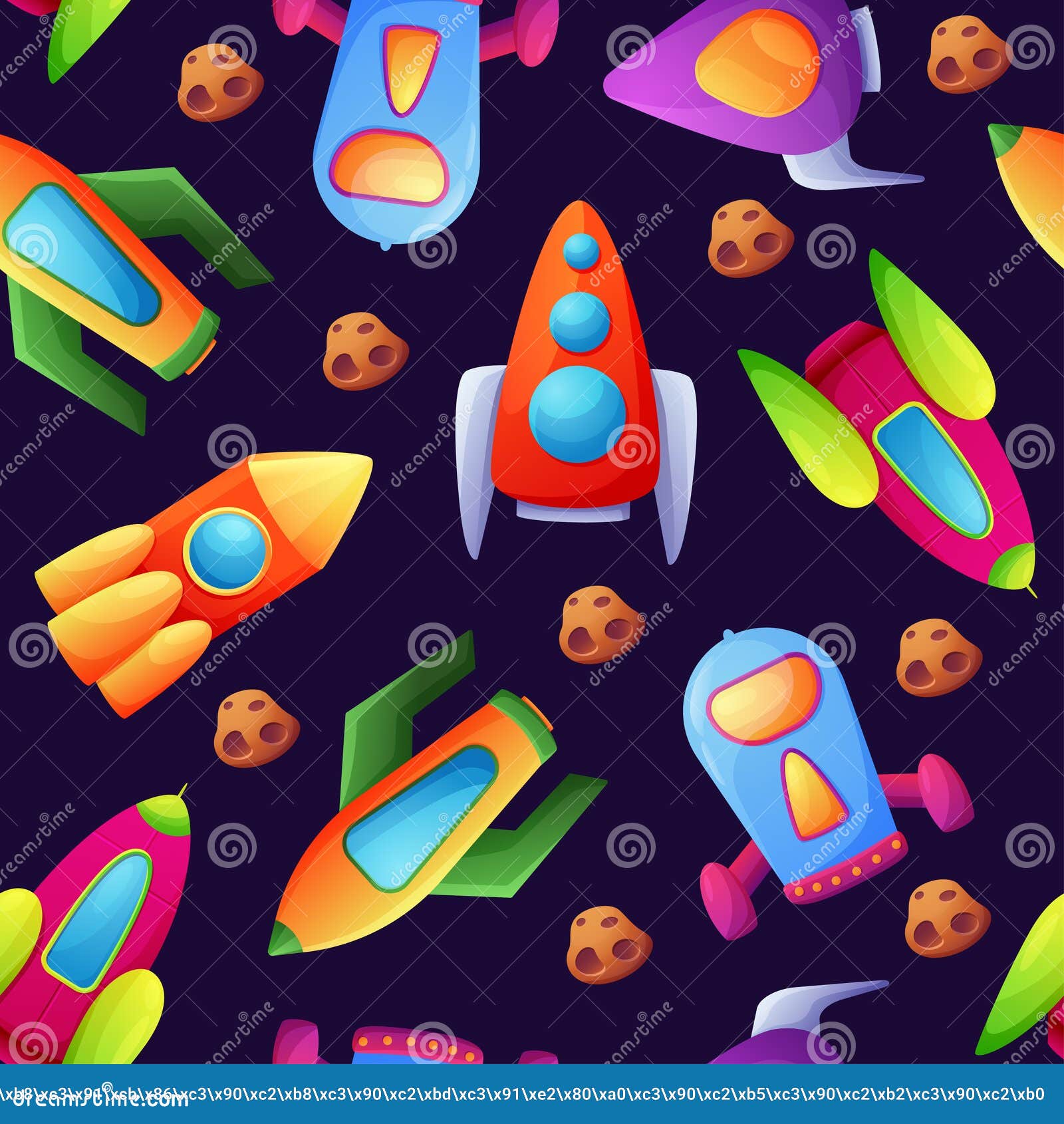 Space Pattern. Galaxy Seamless Background with Rocket, Ufo Spaceship ...