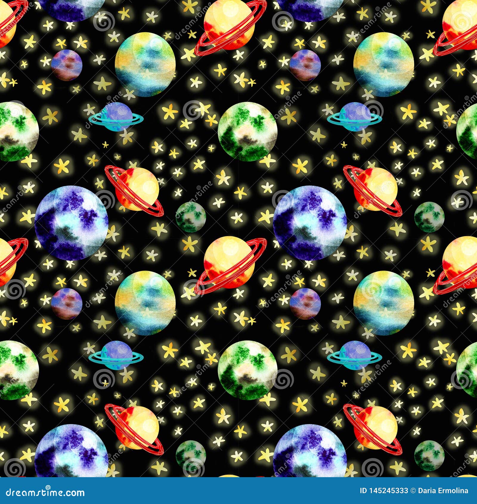 Space pattern with planets stock illustration. Illustration of ...