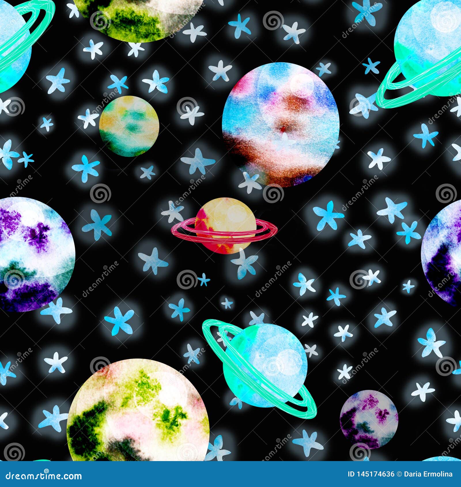 Space pattern with planets stock illustration. Illustration of ...