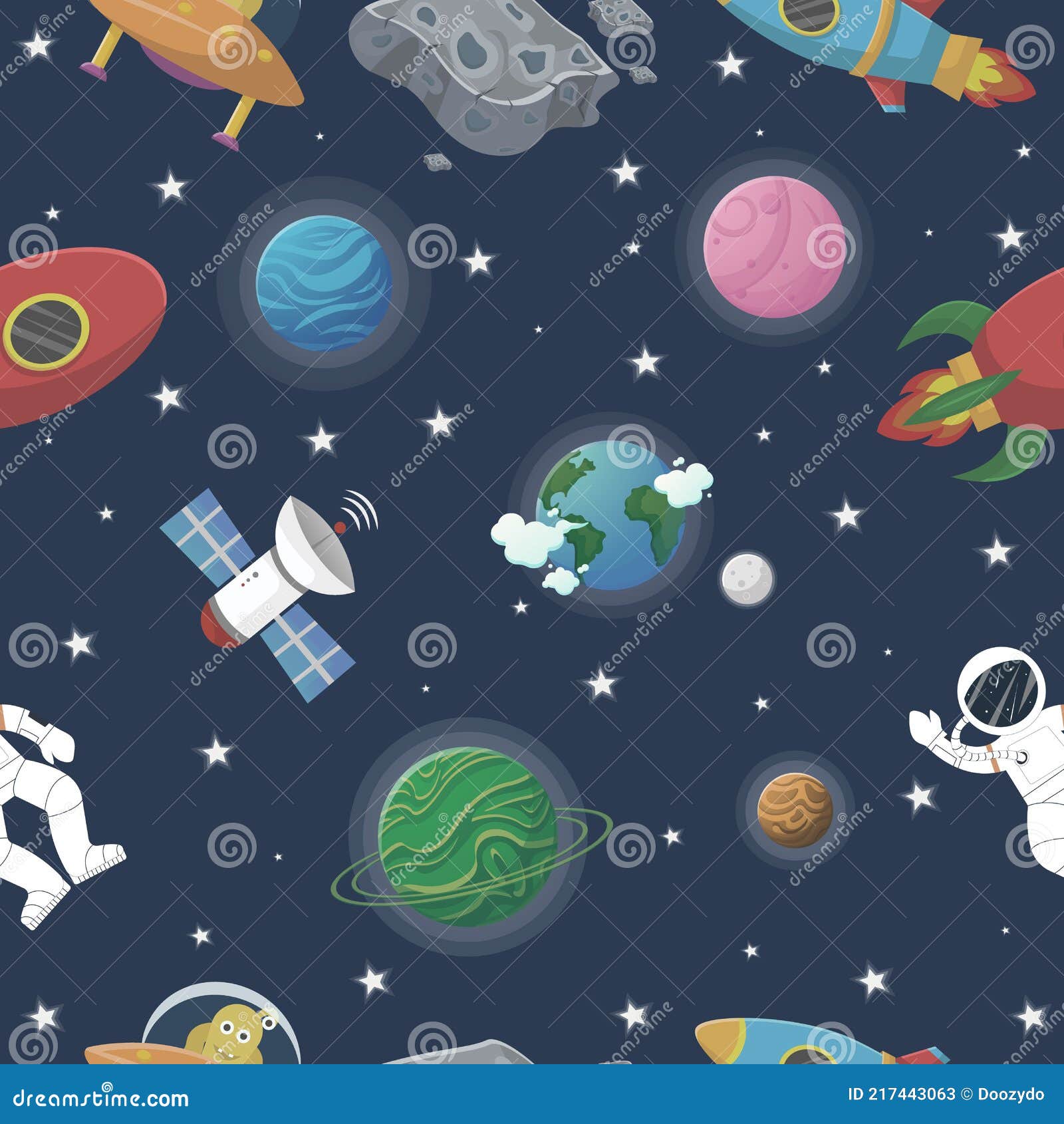 Space Pattern with Planets and Stars. Astronaut Stock Vector ...