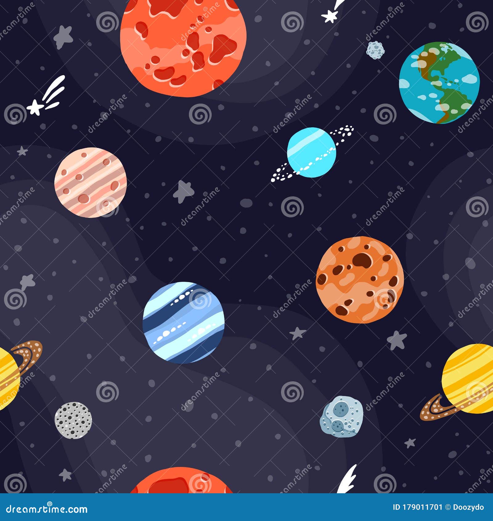 Space Pattern with Planets and Stars. Bright Stock Vector ...