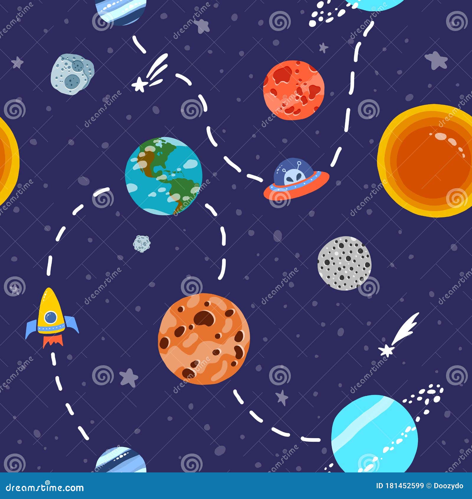 Space Pattern with Planets and Stars. Bright Stock Vector ...