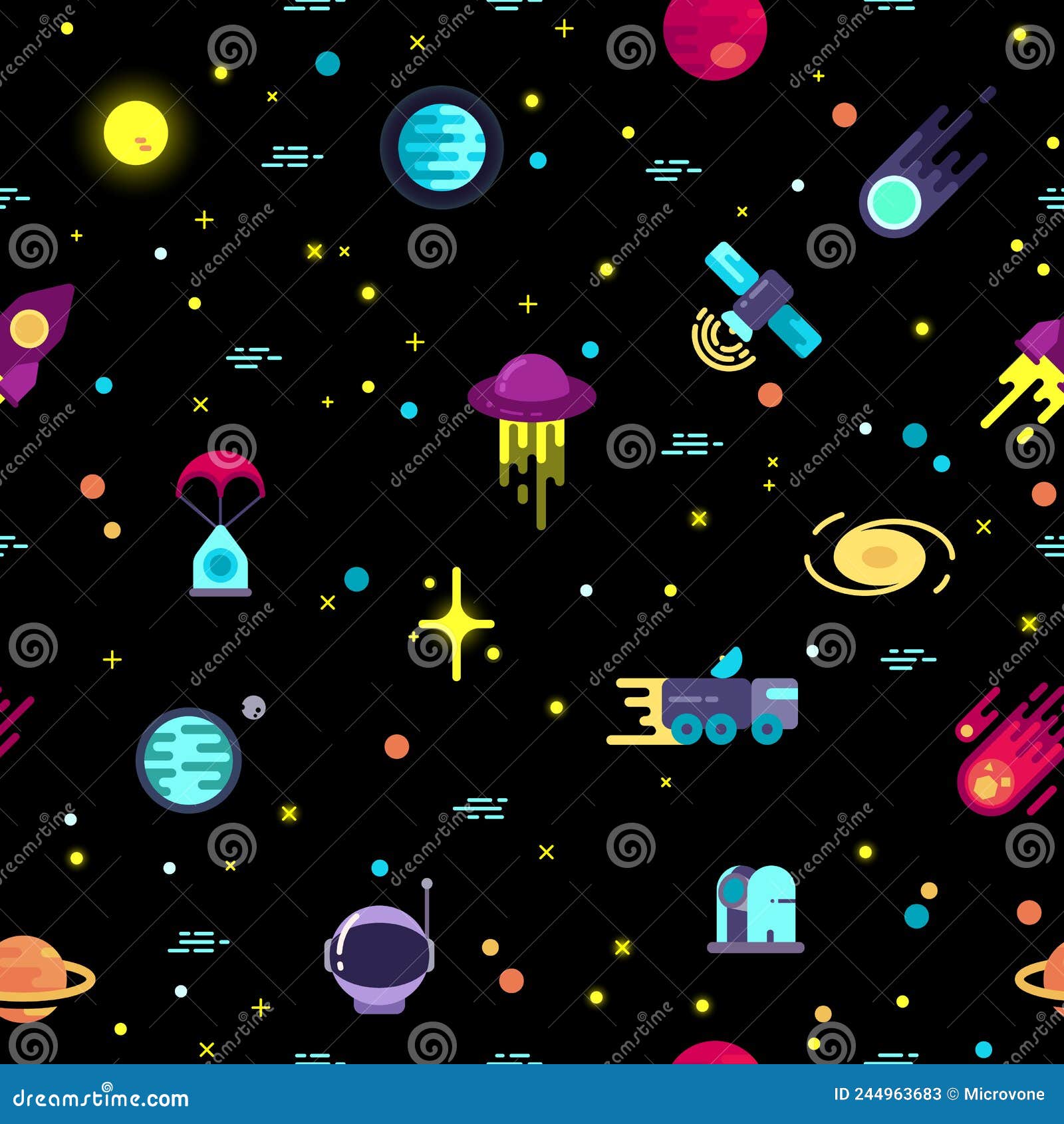 Space Pattern. Seamless Galaxy Objects on Black Background Stock ... Space Pattern. Seamless Galaxy Objects on Black Background Stock ...