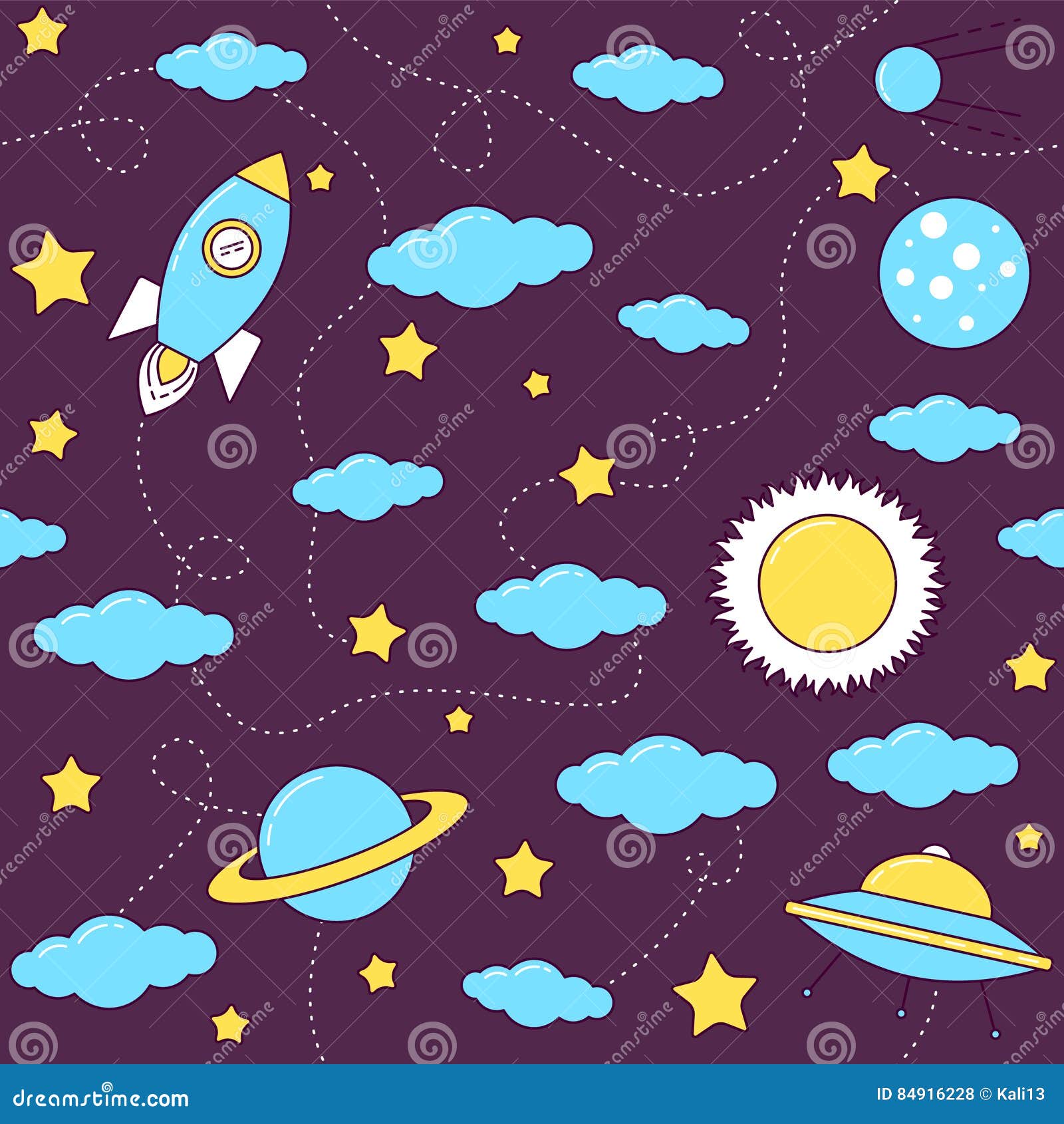 Space Pattern with Stars and Clouds. Stock Vector - Illustration of ...