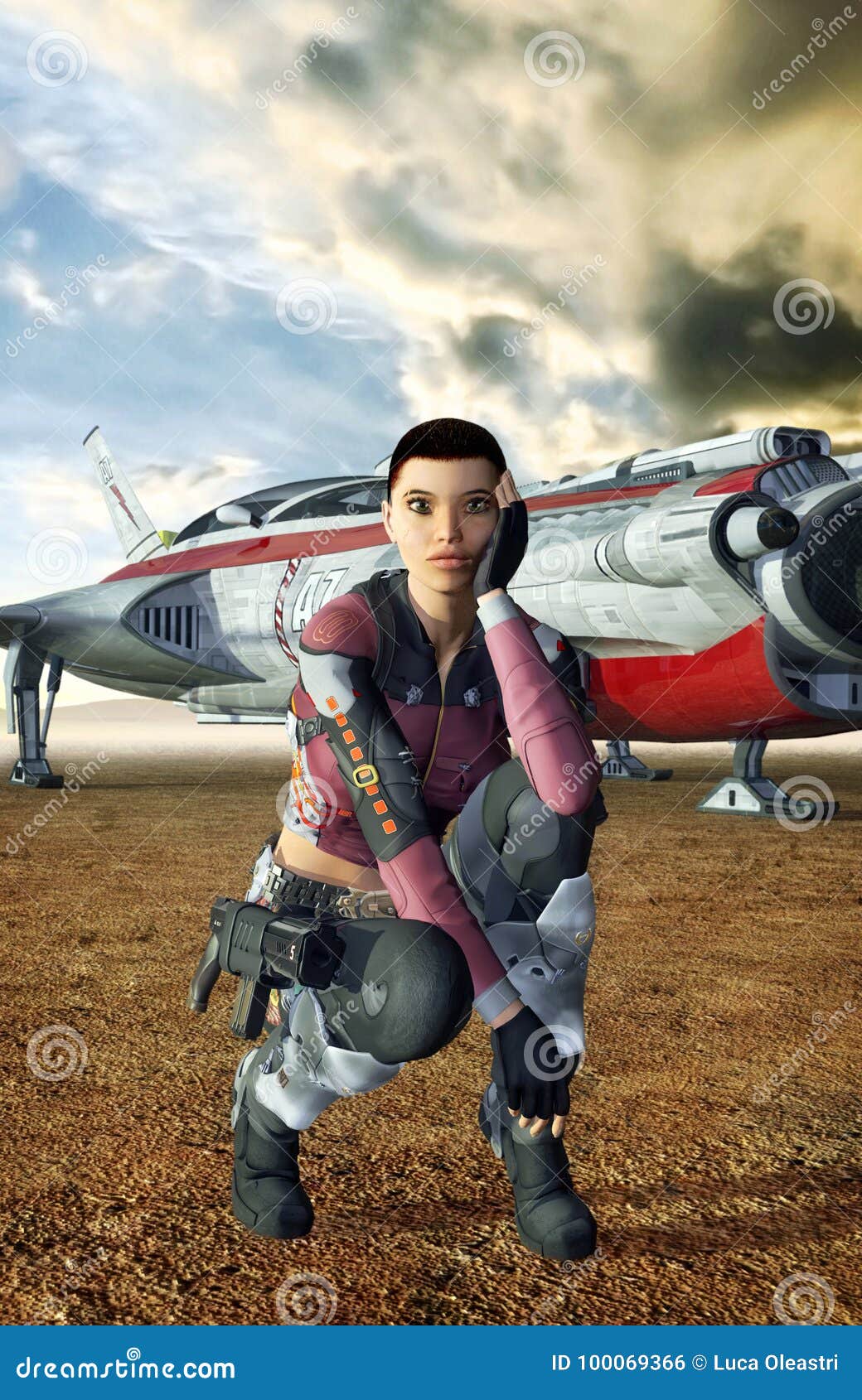 Space pilot girl stock illustration. Illustration of fiction - 100069366