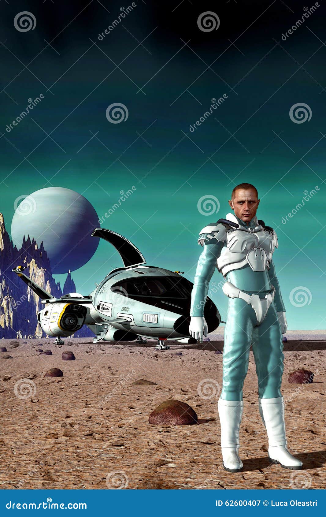 Space Pilot Spaceship and Planet Surface Stock Illustration ...