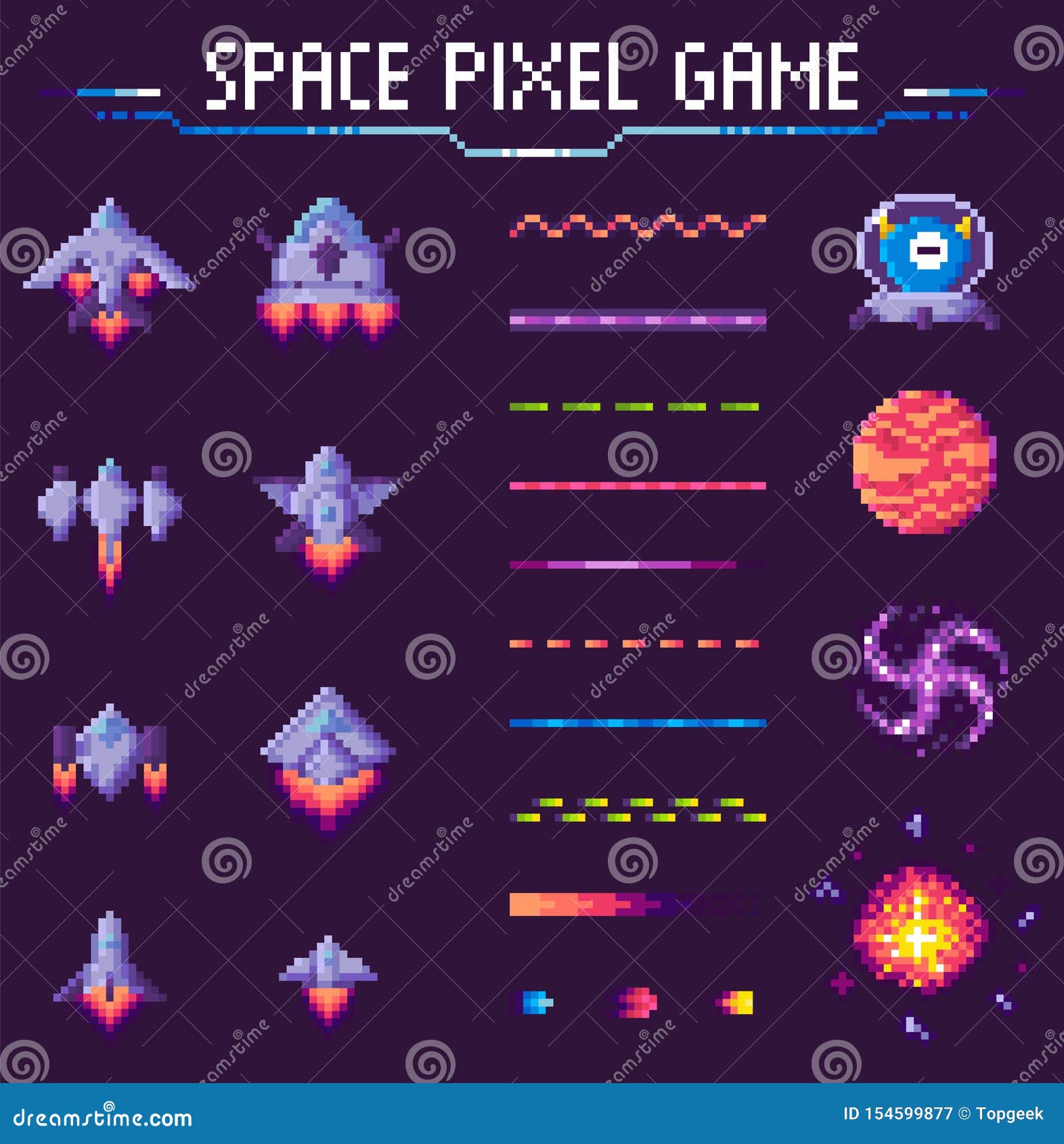 Space Pixel Game Spaceships and Planets Set Stock Vector - Illustration ... Space Pixel Game Spaceships and Planets Set Stock Vector - Illustration ...