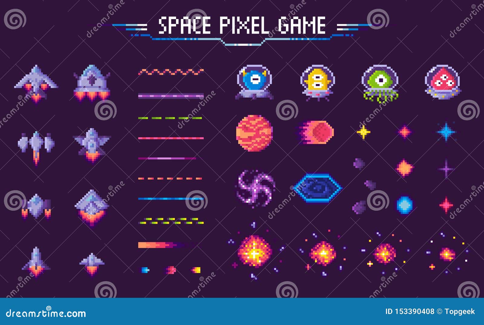 Space Pixel Game Aliens And Spaceship Pixelated Vector Illustration ... Space Pixel Game Aliens And Spaceship Pixelated Vector Illustration ...