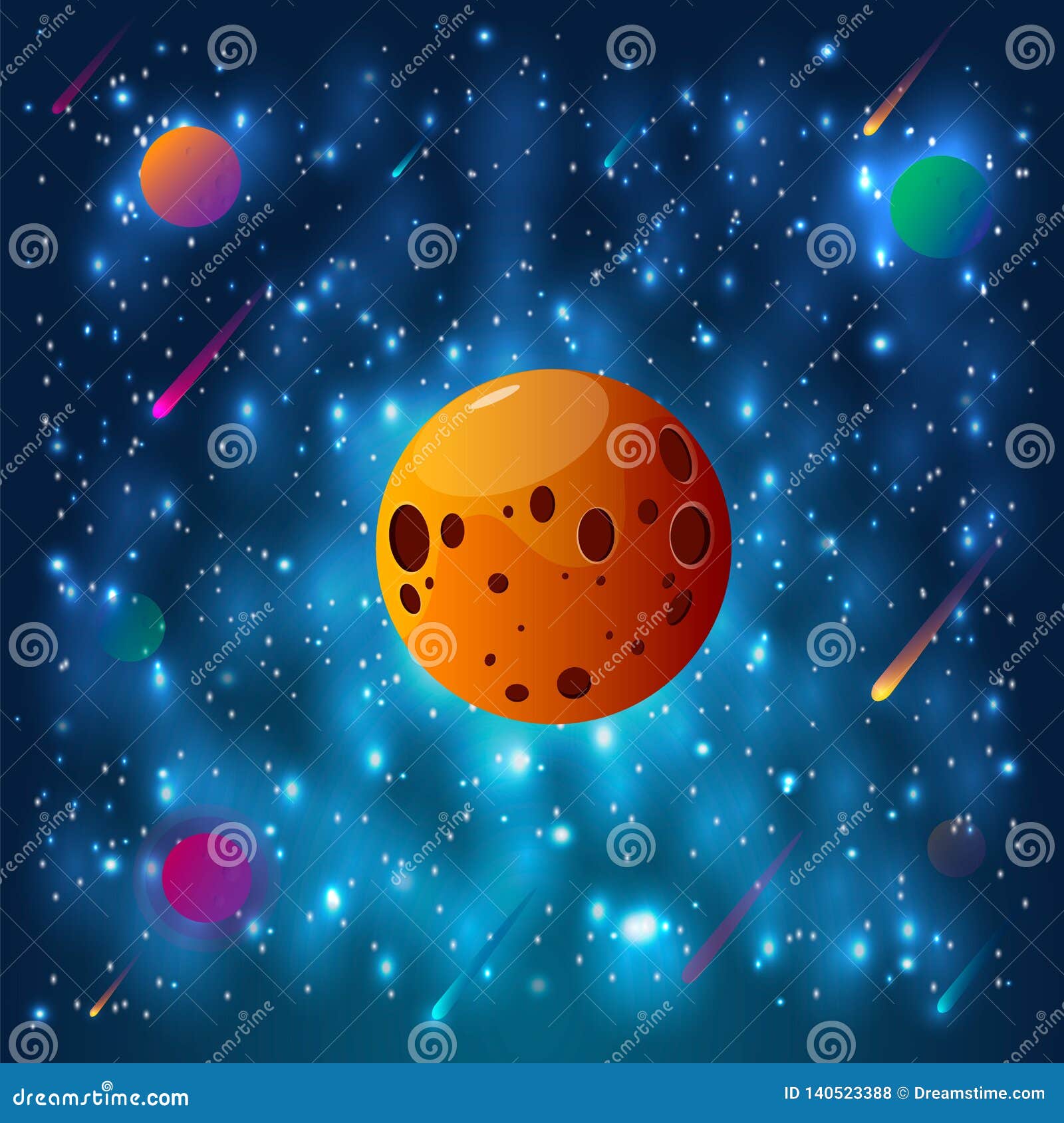 Space And Planet Background Planets Surface With Craters Stars And Comets In Dark Space