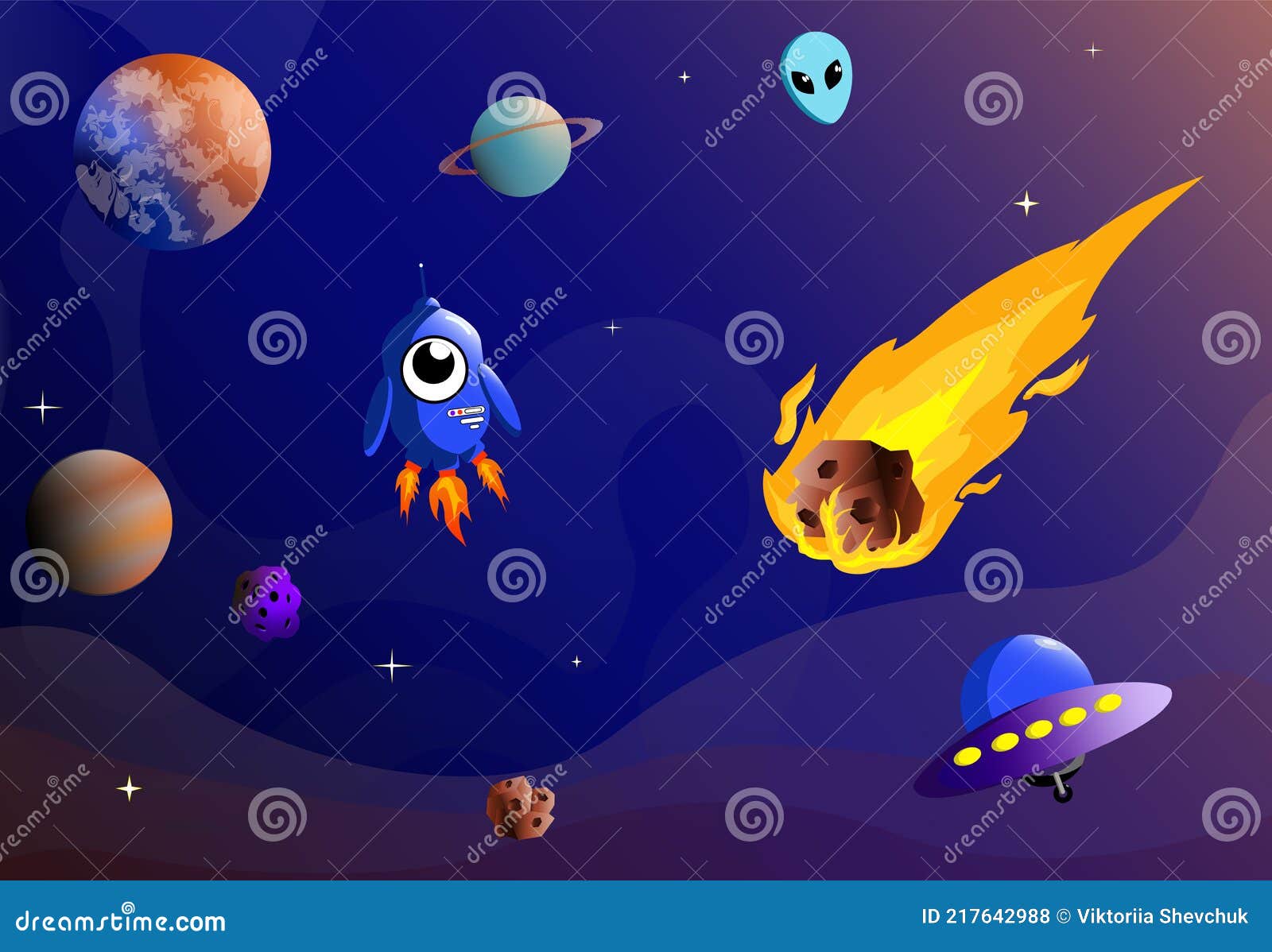 Space, Planets, Aliens, Rocket Flying into Space, Asteroid, Comet ...