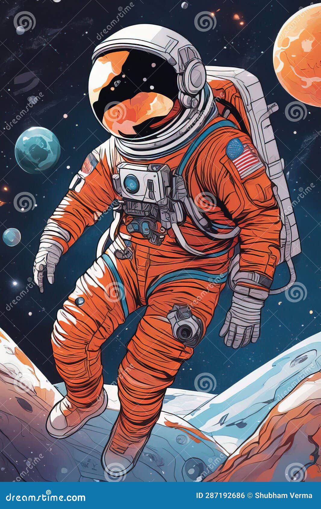 Space Planets, Astronaut, Astronaut and Spaceman in Space. Stock ...