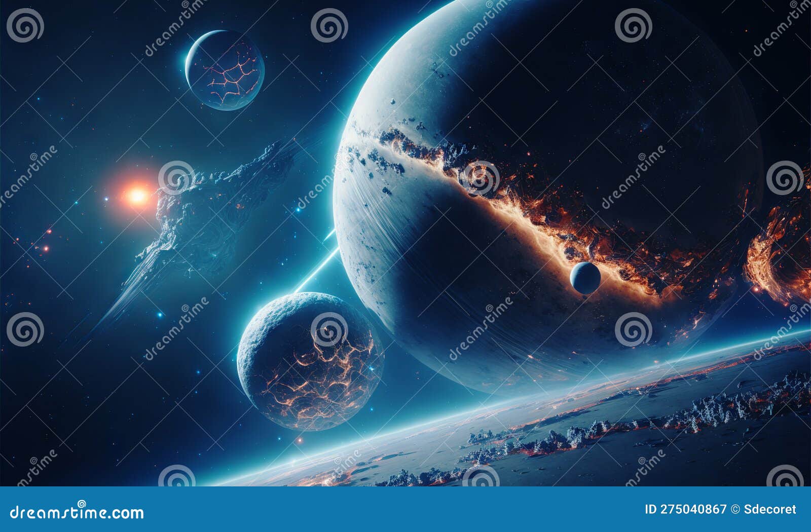 Space Planets Background. Distant Planetscape in Cosmos with Exoplanets ...