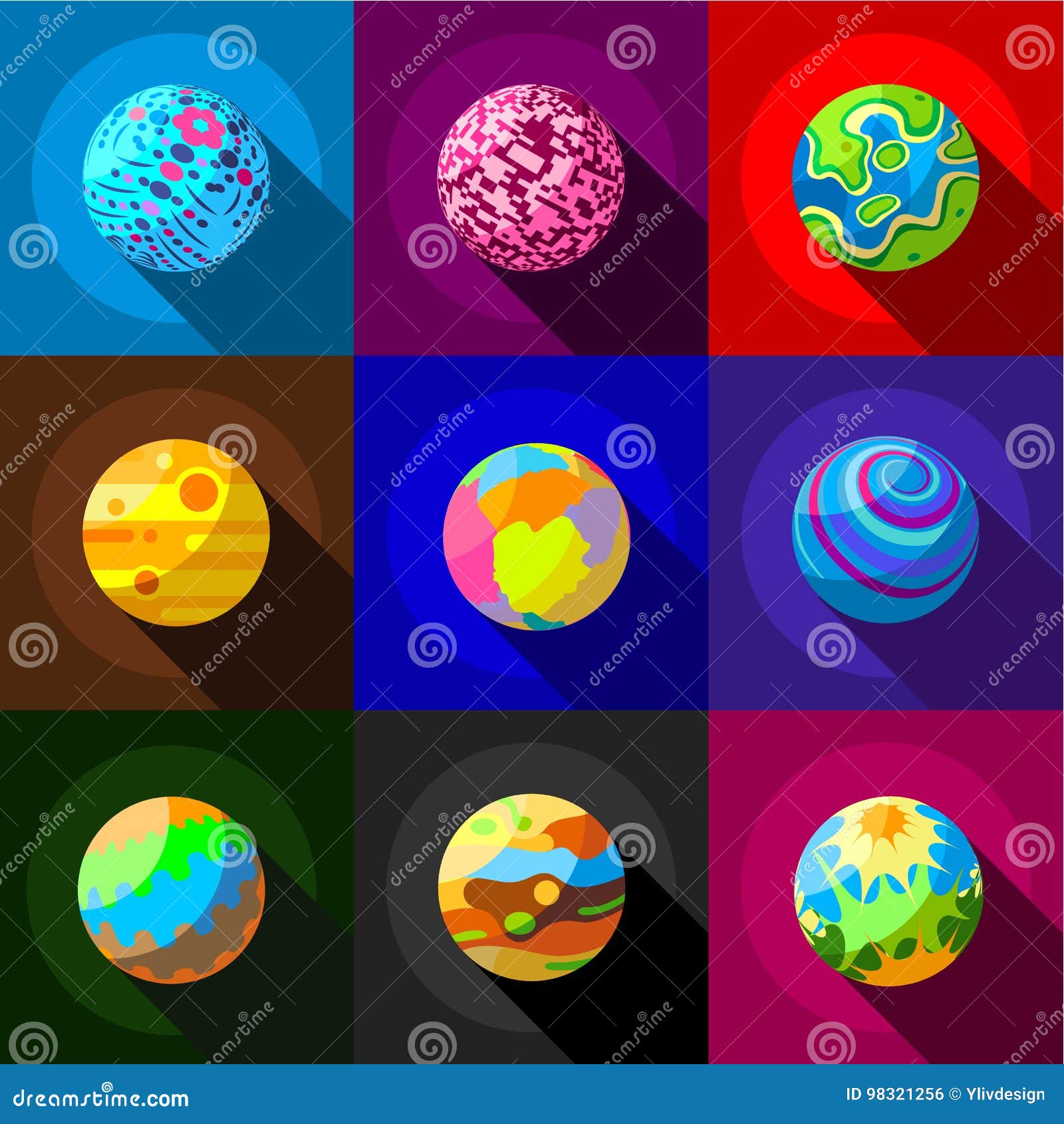 Space Planets Icons Set, Flat Style Stock Vector - Illustration of ...