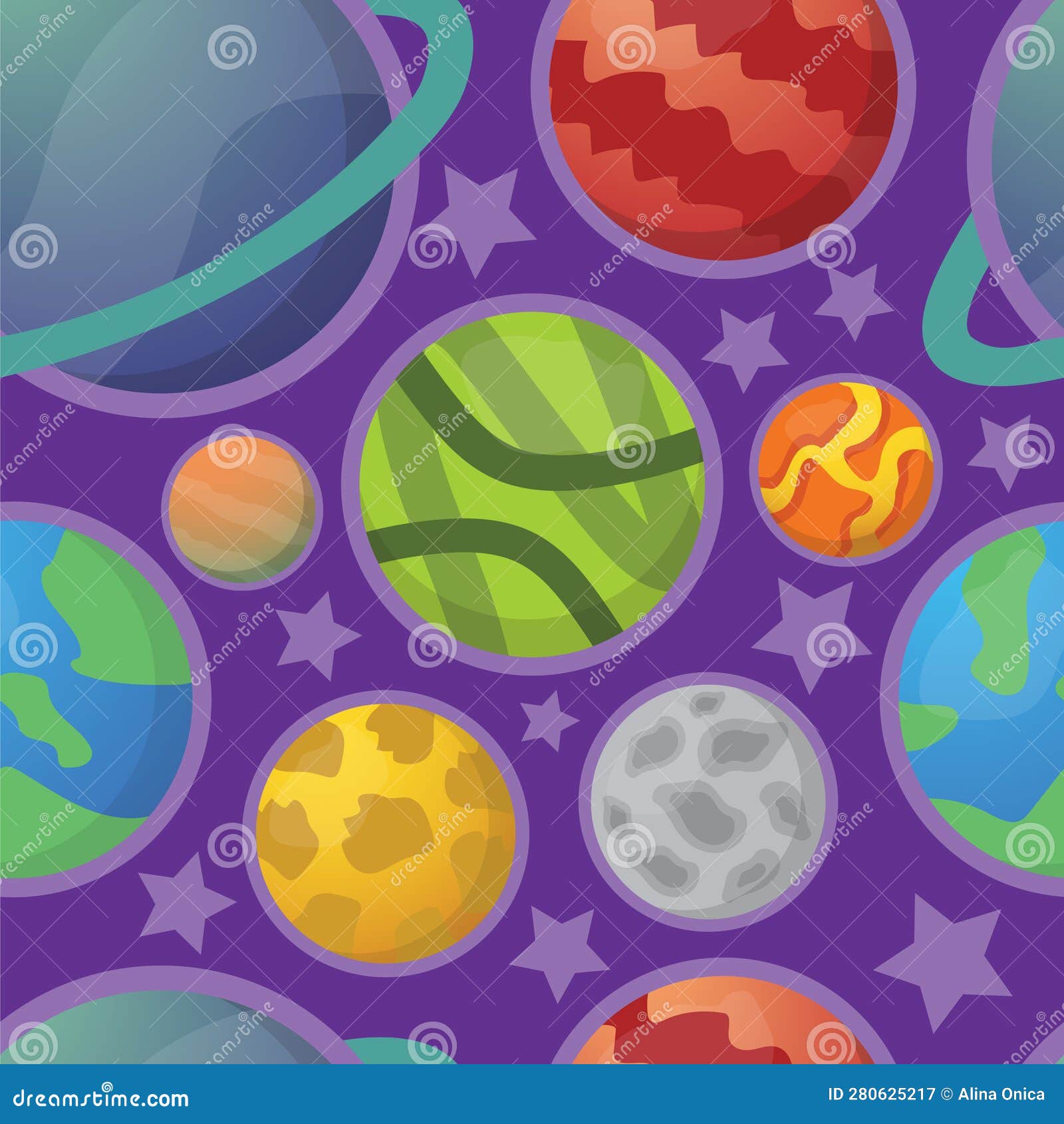 Space Planets Set. Colorful Galactic Fantasy Bright Planets, Universe ...
