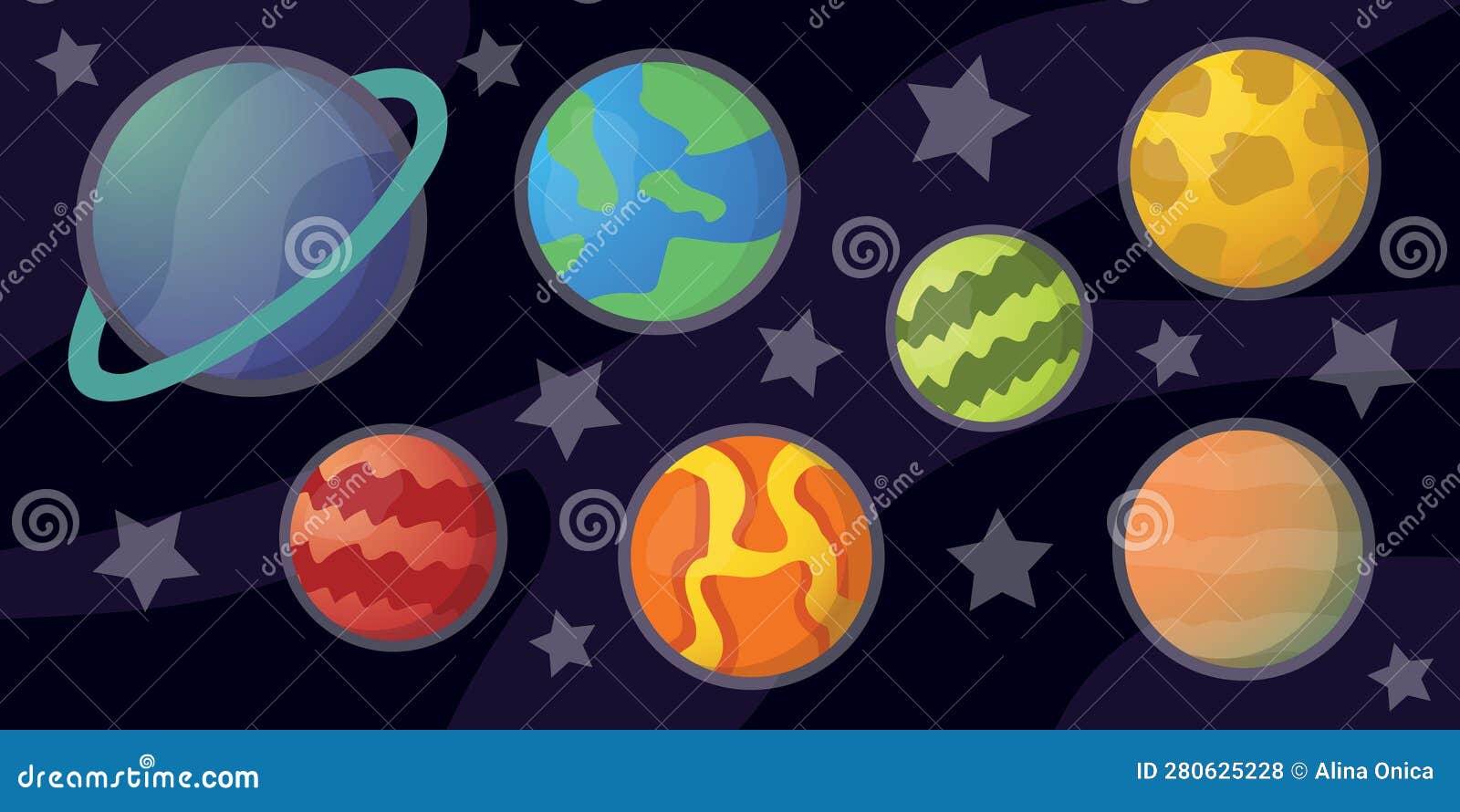 Space Planets Set. Colorful Galactic Fantasy Bright Planets, Universe ...