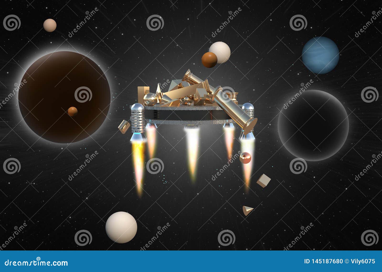 Space Platform Loaded with Gold. 3D Rendering Stock Illustration ...
