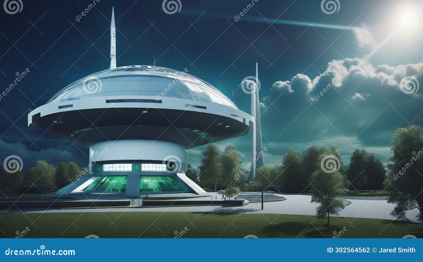 Space Port Control Tower Modern Space Center Circular Structure and a ...