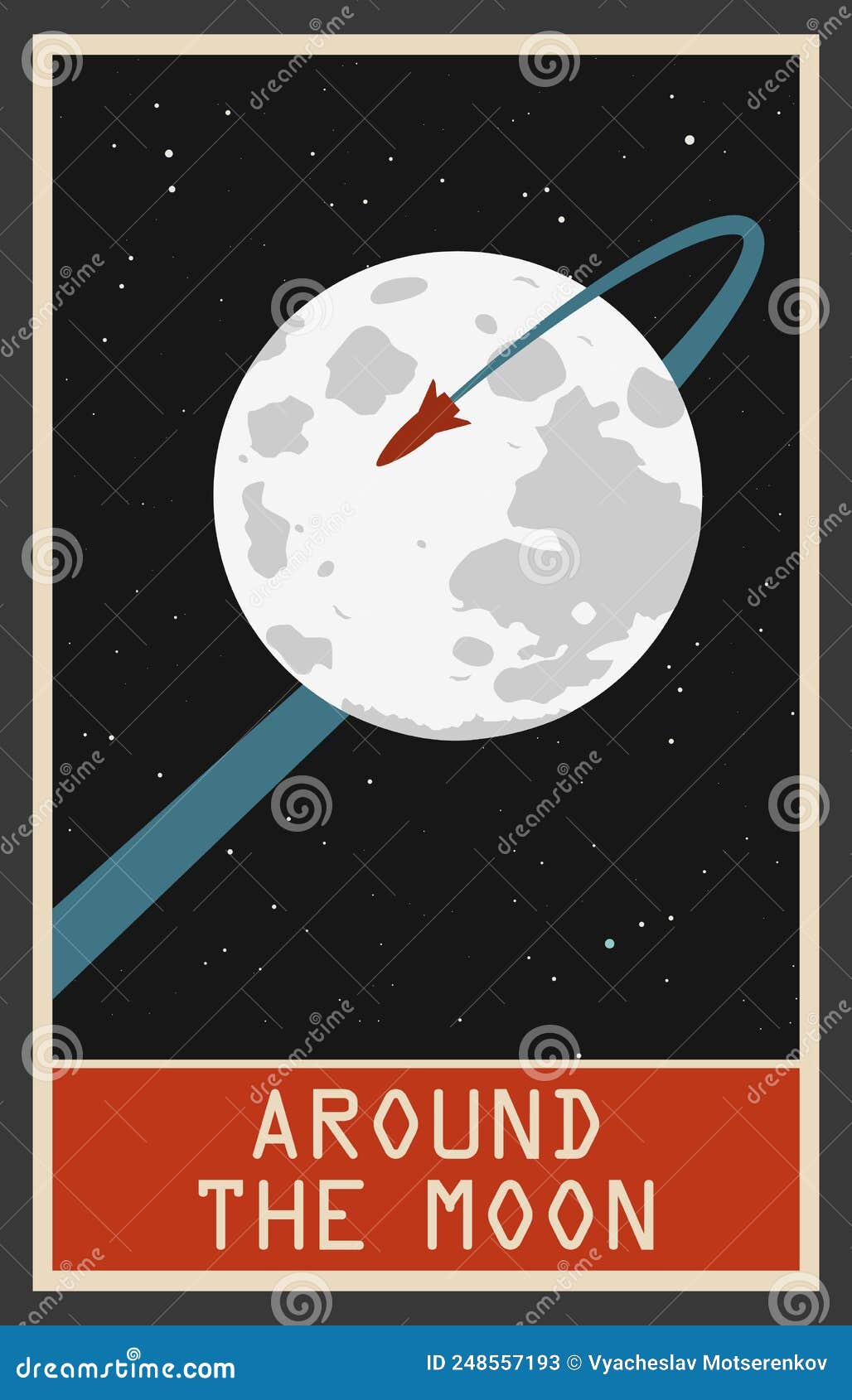 Space Poster Around the Moon. Stylized Under the Old Soviet Space ...