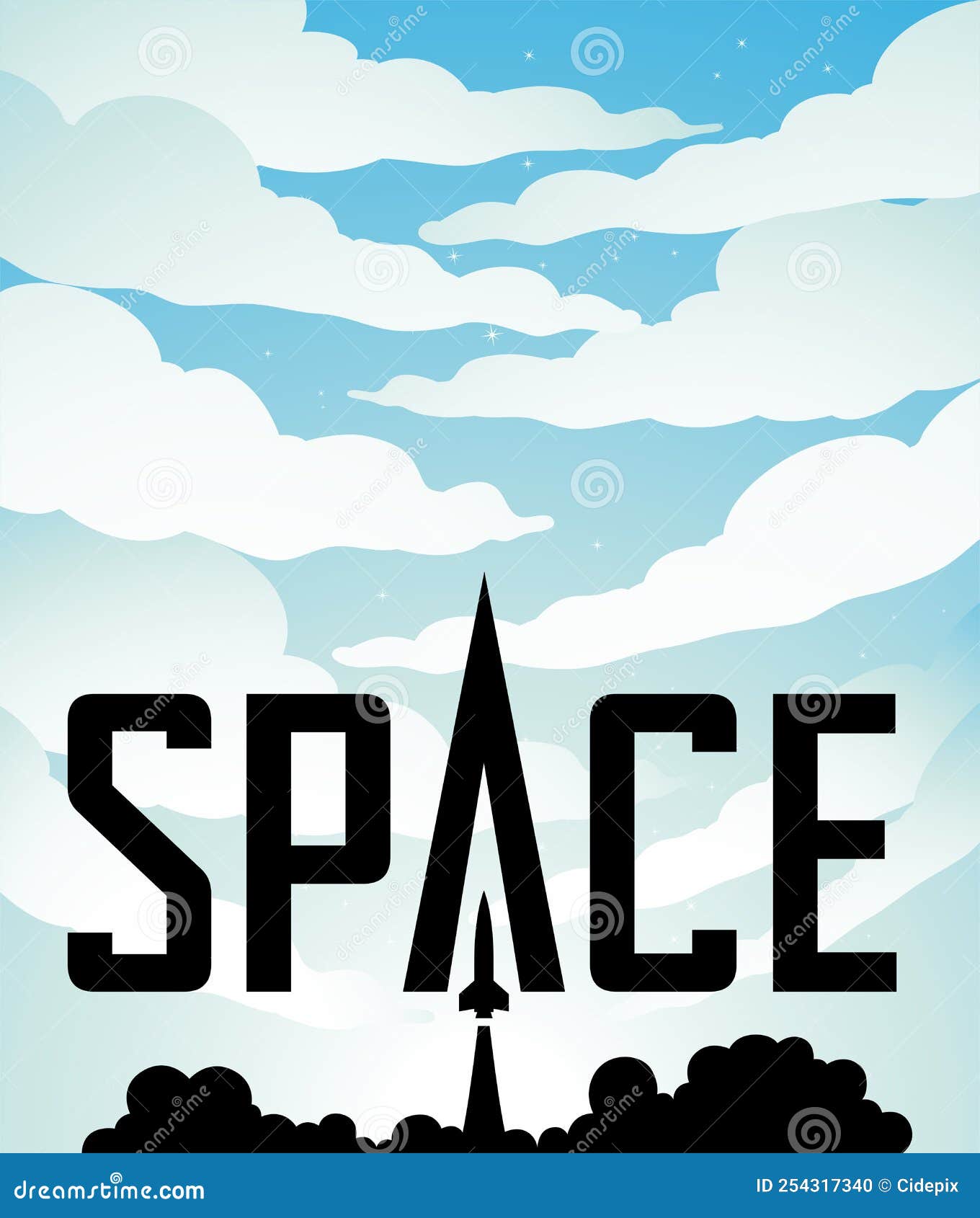 Space Poster of a Rocket Launch Over a Bright Blue Night Sky with Black ...