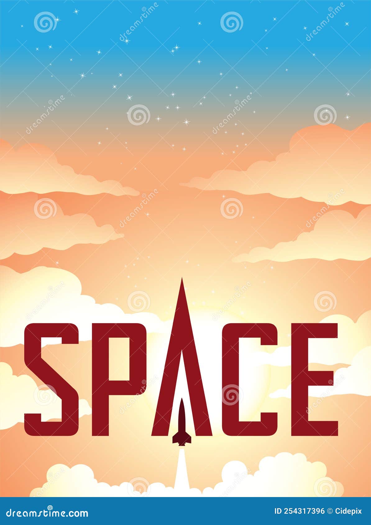 Space Poster of Rocket Launch Over a Colorful Starry Night Sky Stock ...