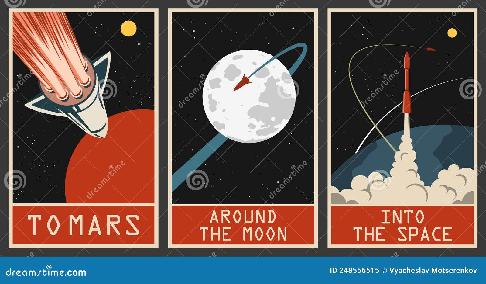 Space Posters. Futuristic Astronaut Banners Set. Cosmic Backgrounds ...