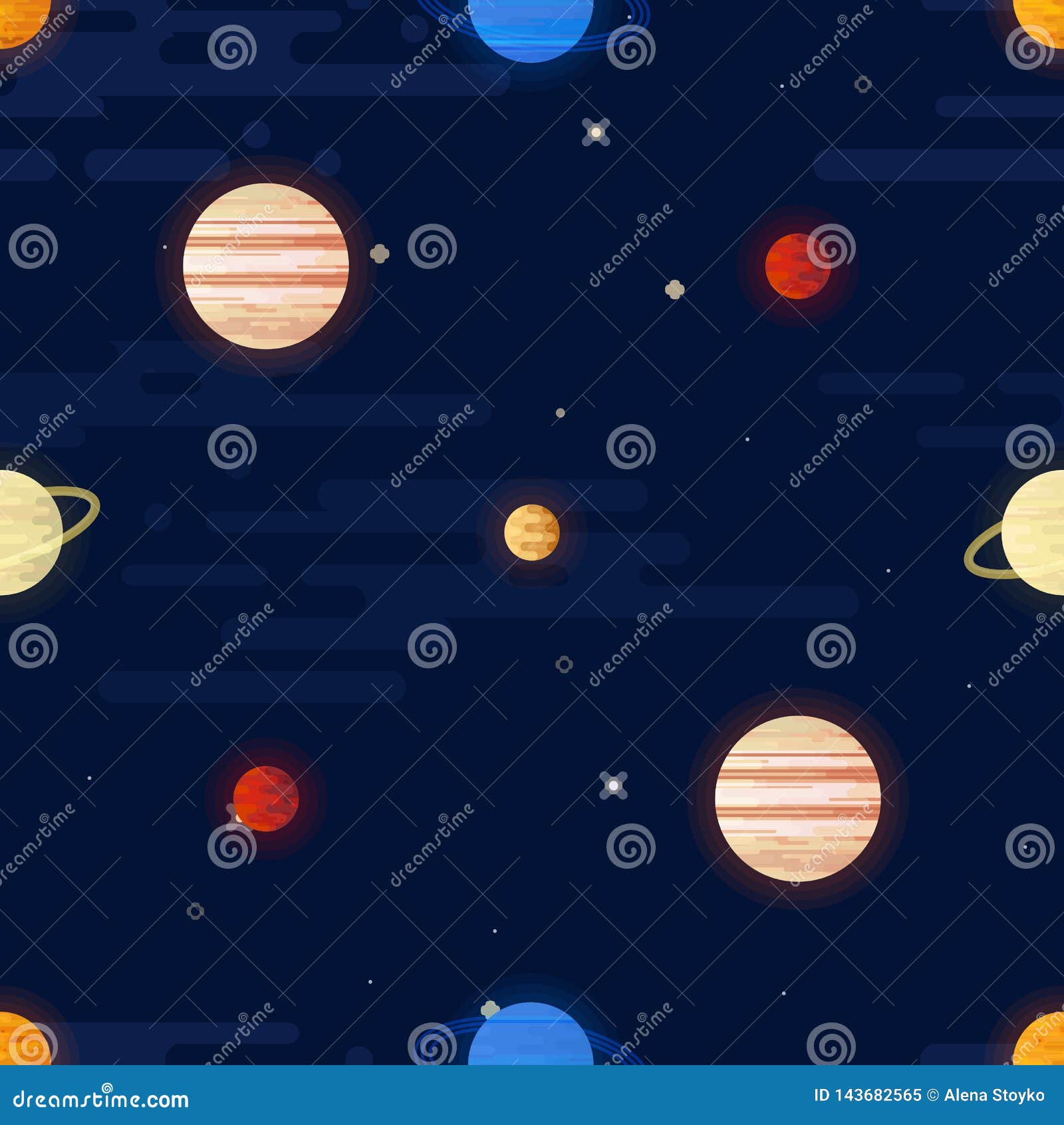 Space Print. Seamless Vector Pattern. Different Colored Planets of the ...