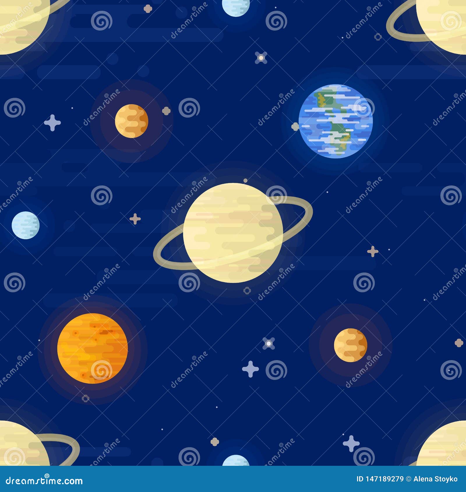 Space Print. Seamless Vector Pattern. Different Colored Planets of the ...