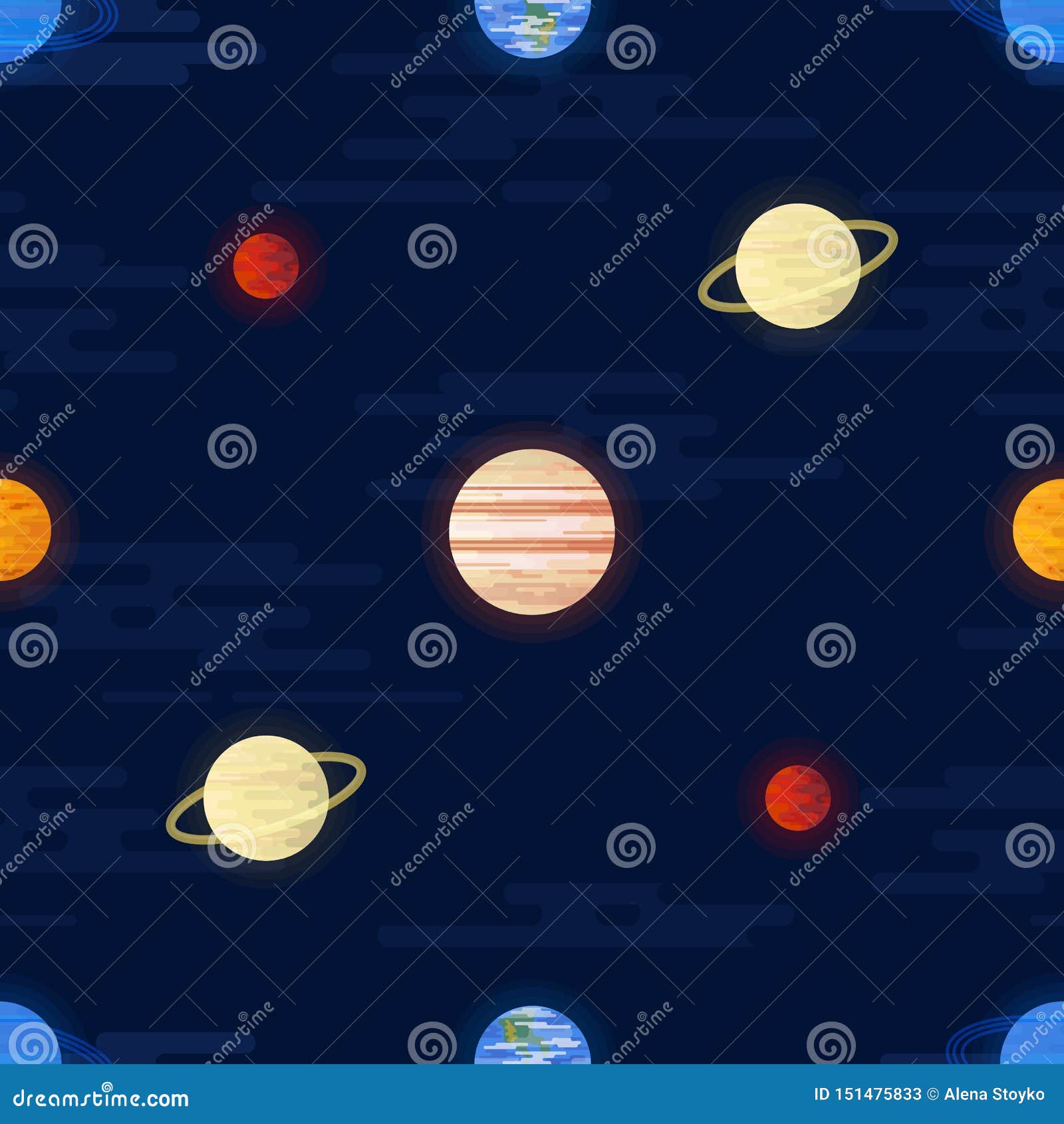 Space Print. Seamless Vector Pattern. Different Colored Planets of the ...