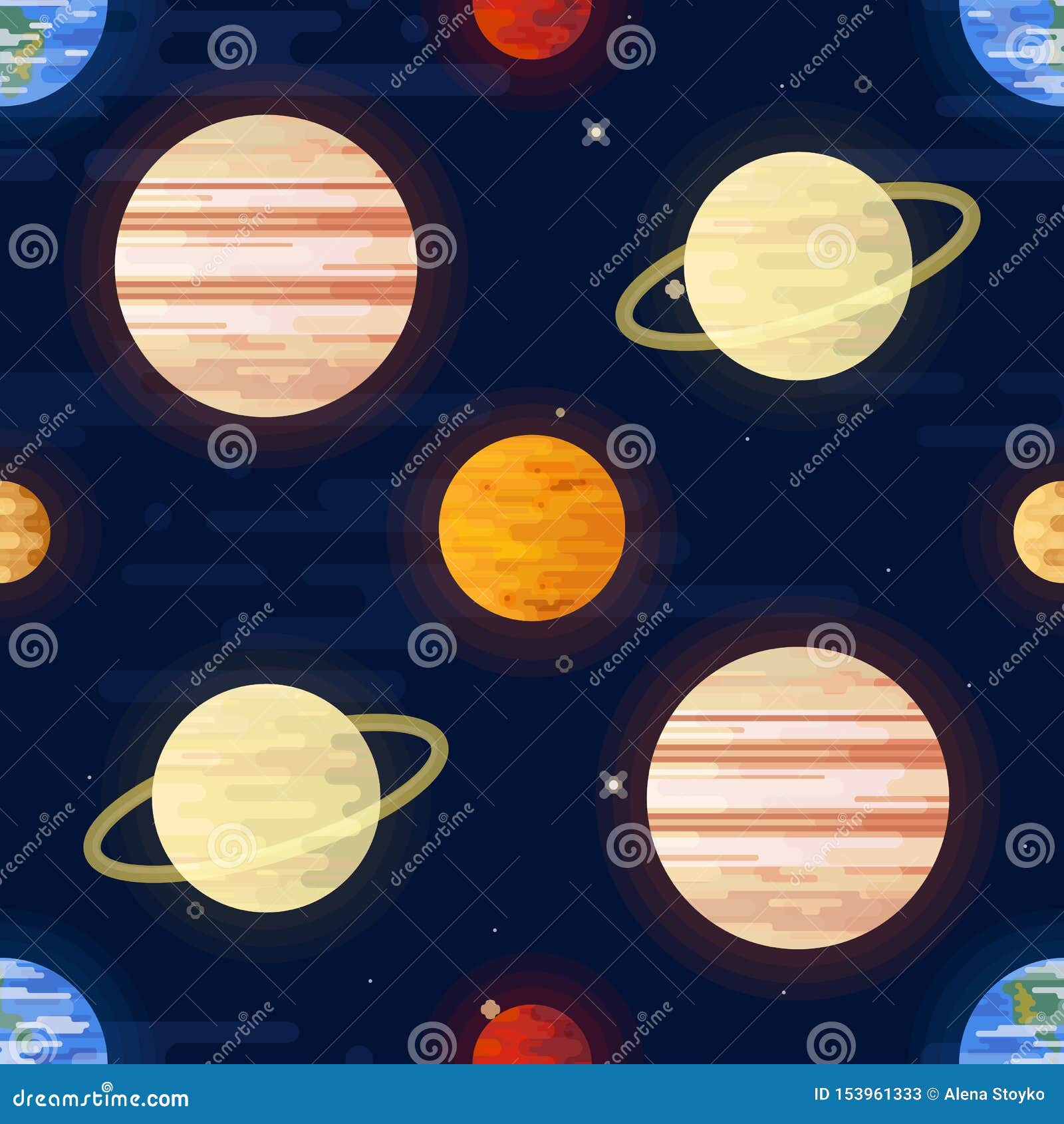 Space Print. Seamless Vector Pattern. Different Colored Planets of the ...