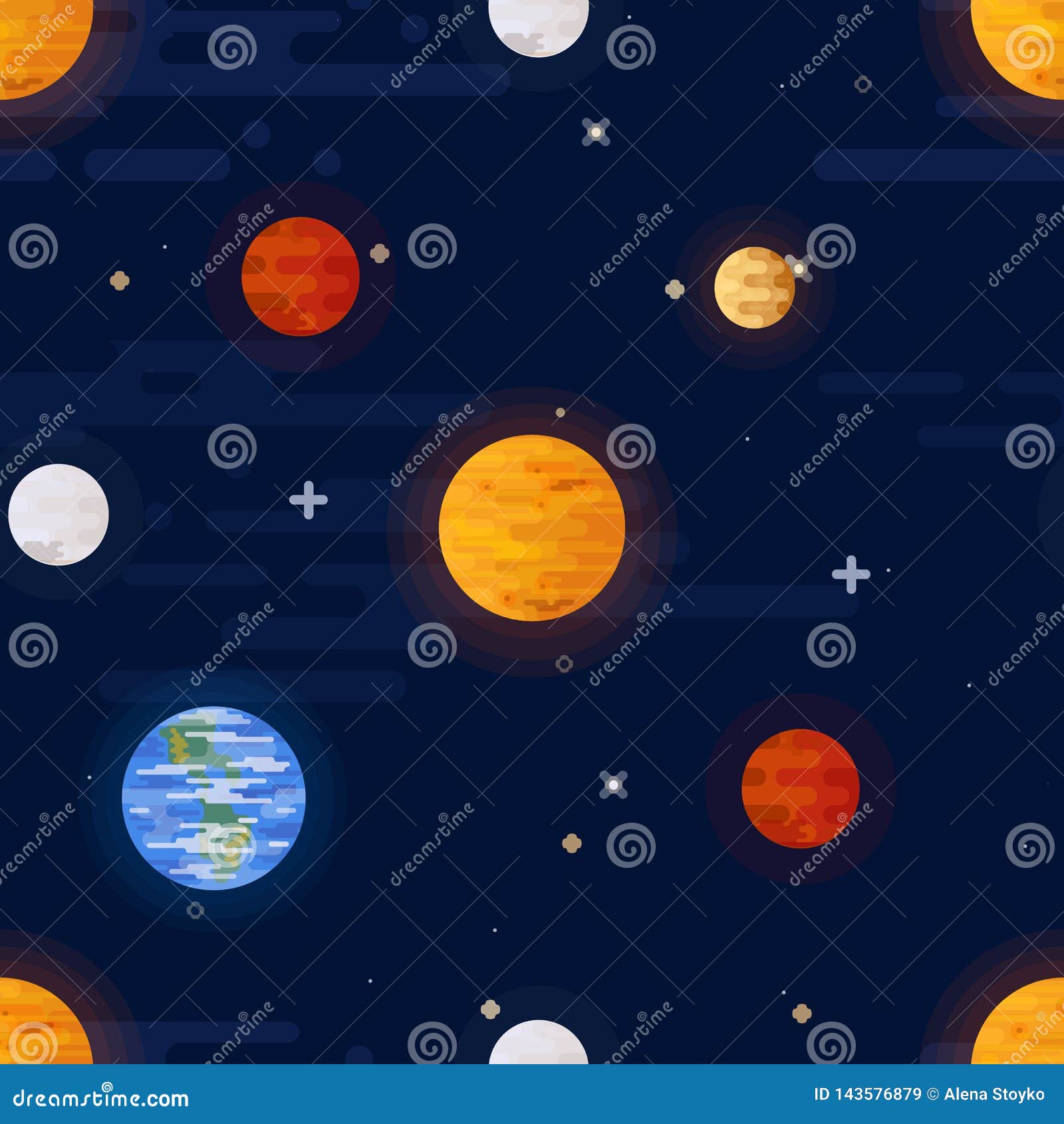 Space Print. Seamless Vector Pattern. Different Colored Planets of the ...