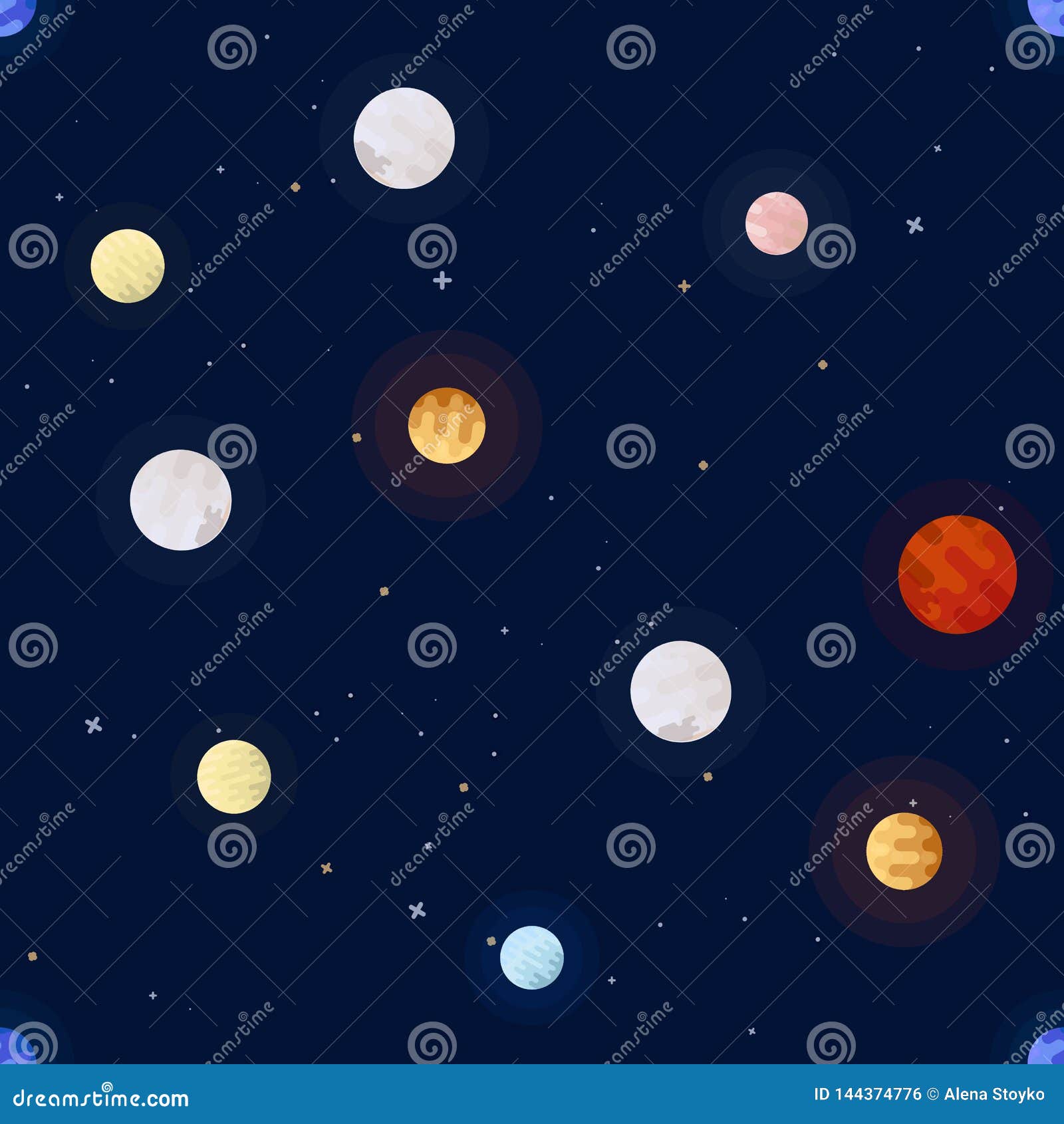 Space Print. Seamless Vector Pattern. Different Colored Planets of the ...