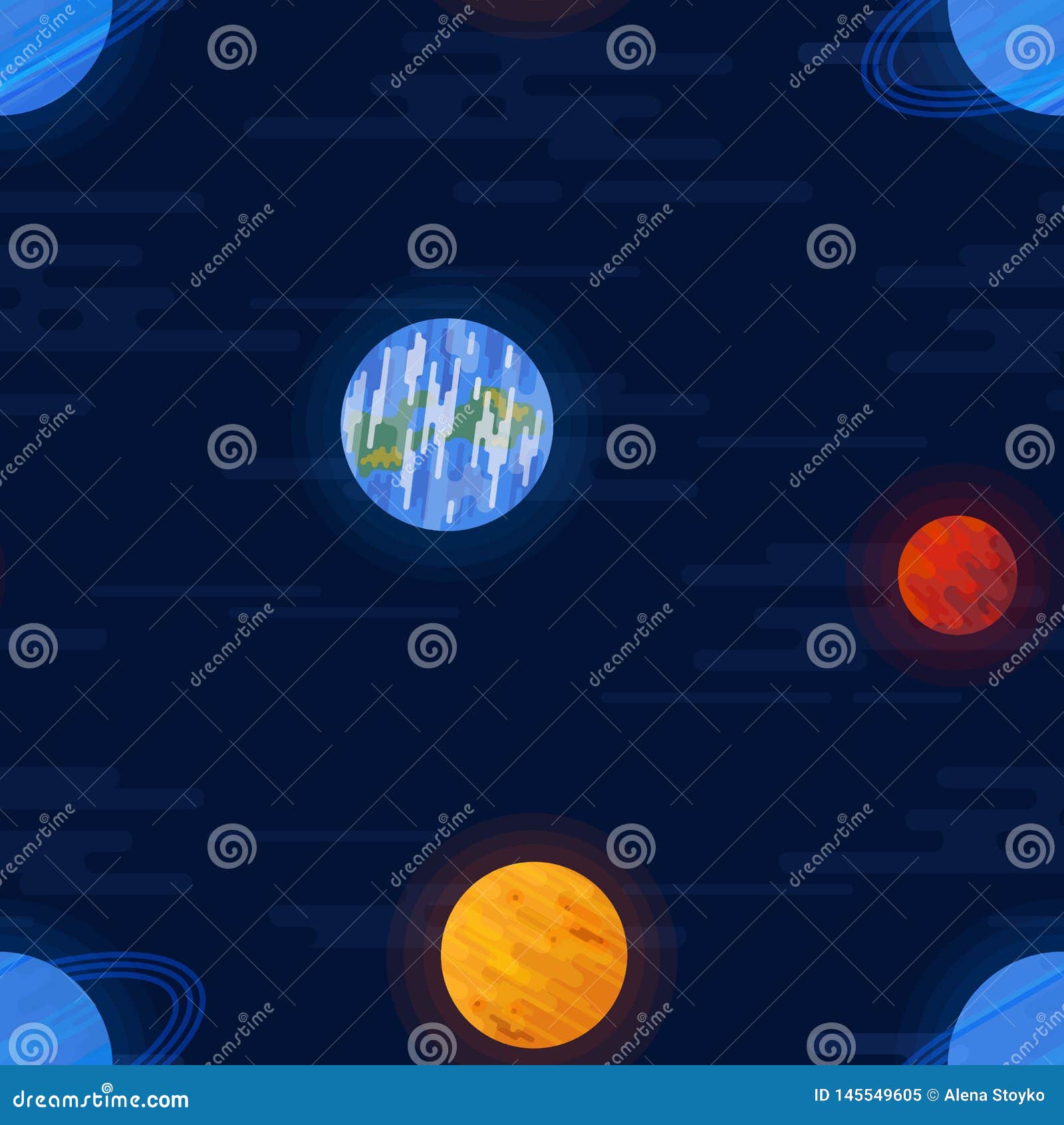 Space Print. Seamless Vector Pattern. Different Colored Planets of the ...