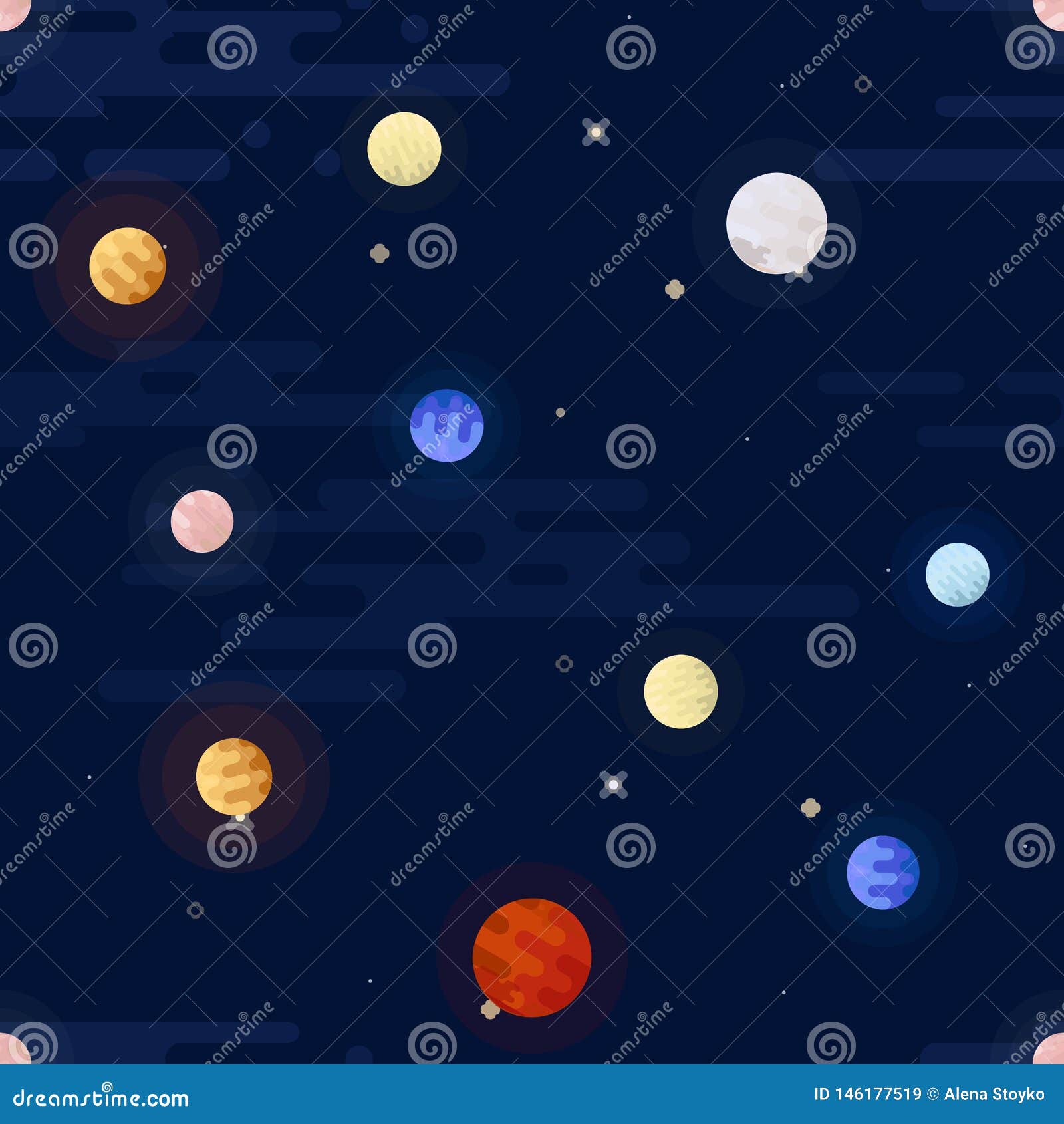 Space Print. Seamless Vector Pattern. Different Colored Planets of the ...