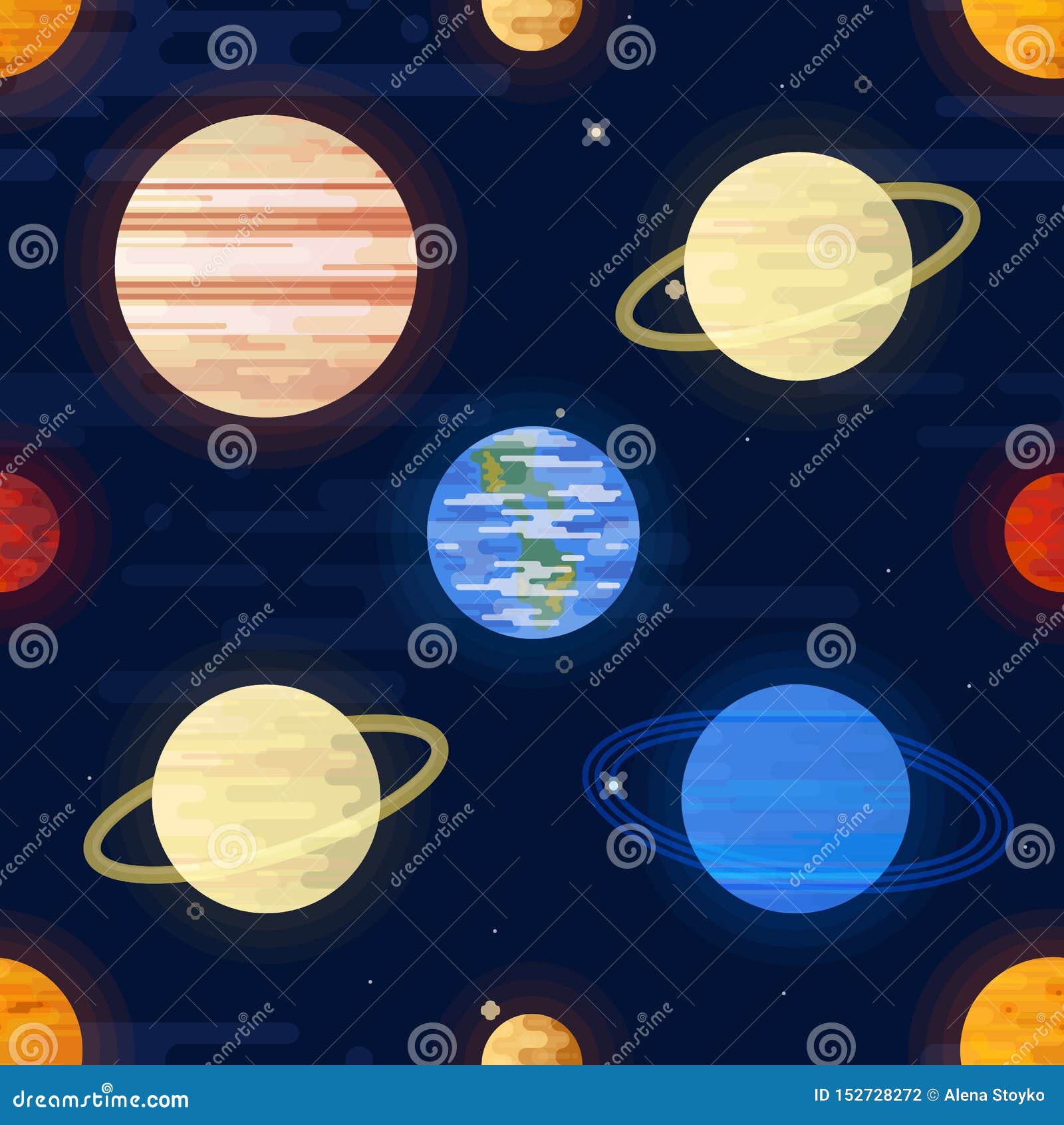 Space Print. Seamless Vector Pattern. Different Colored Planets of the ...