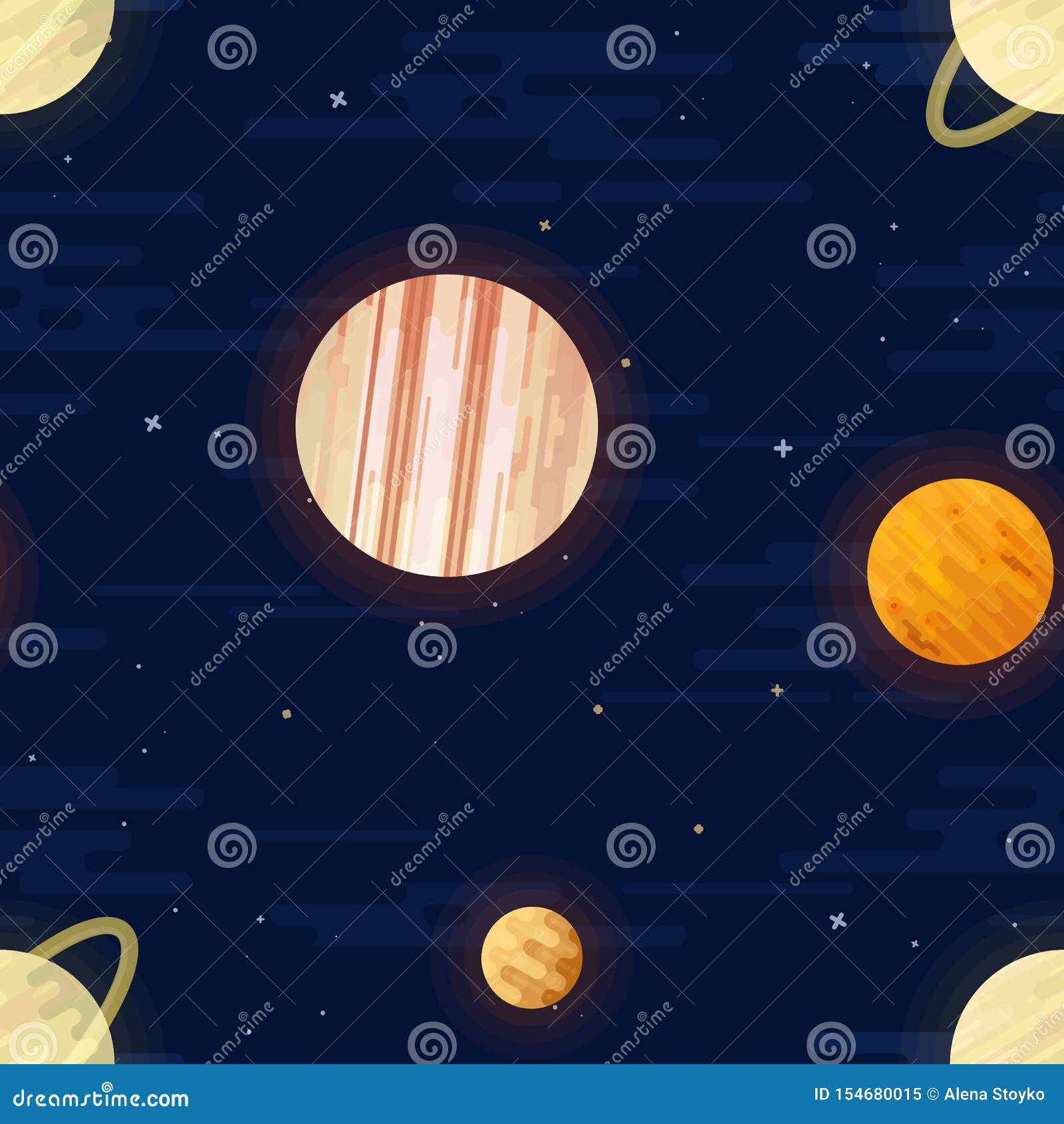 Space Print. Seamless Vector Pattern. Different Colored Planets of the ...