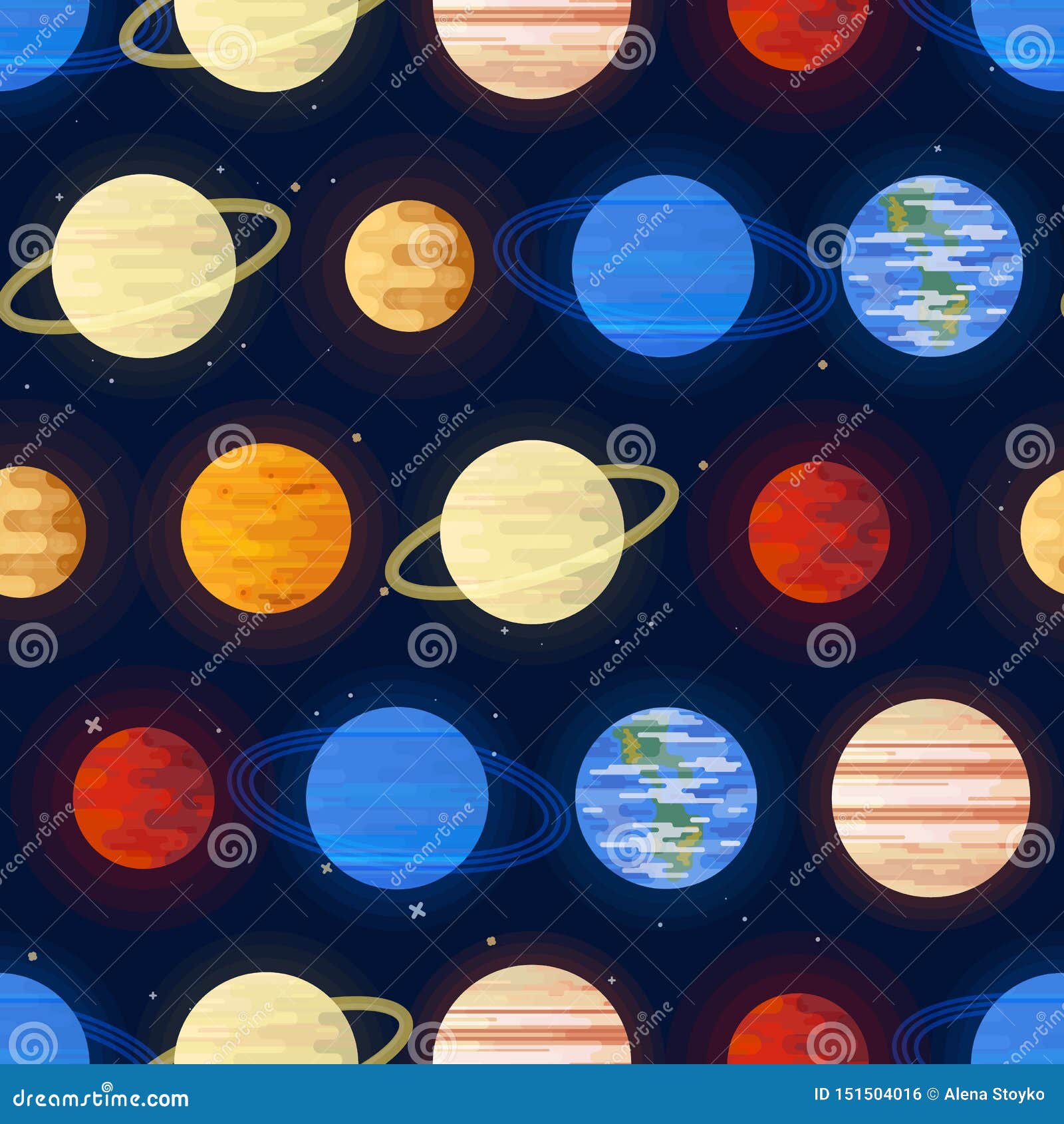 Space Print. Seamless Vector Pattern. Planets of the Solar System on a ...
