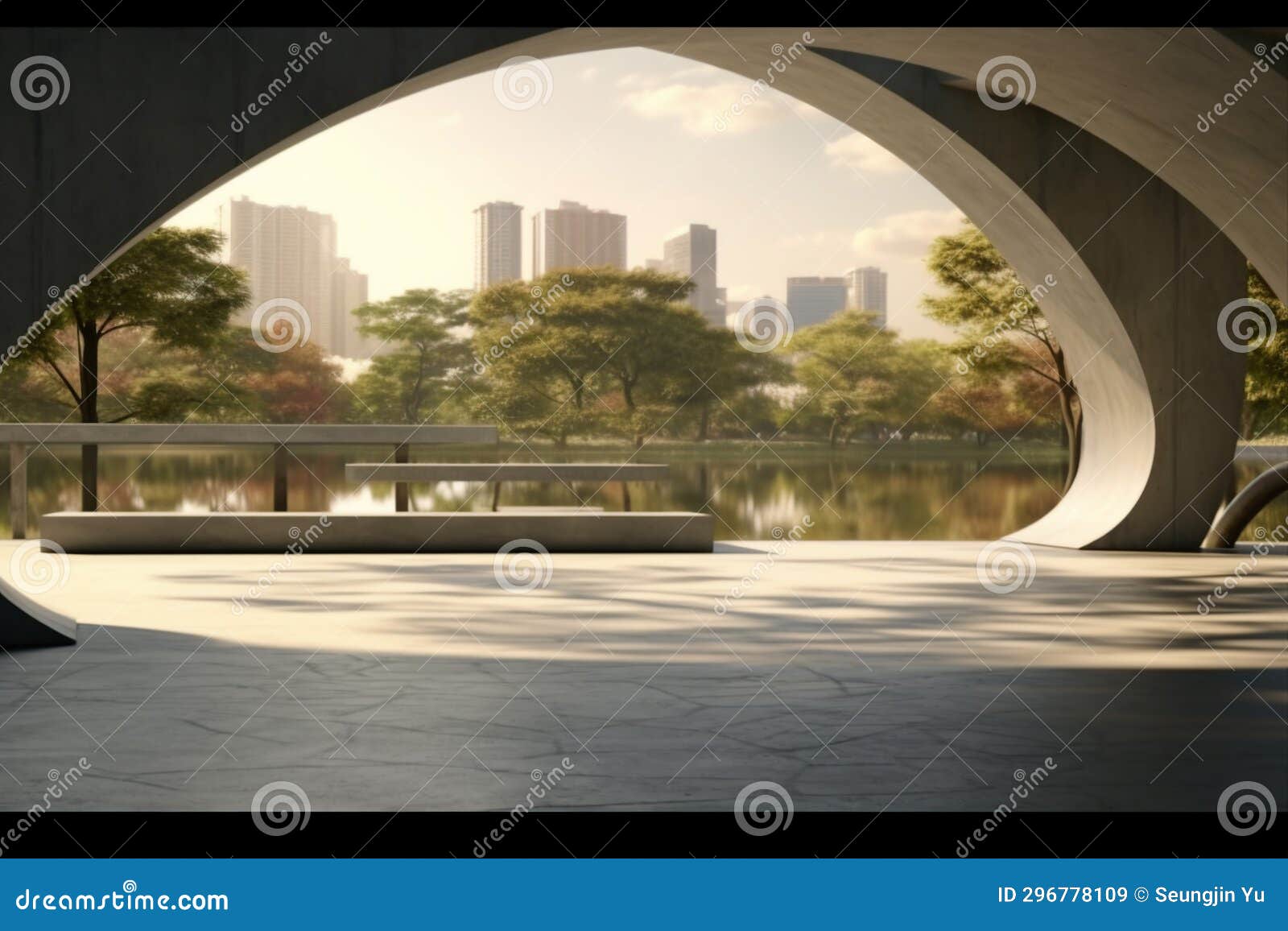 Space for Products Showcases in the Concrete Hallway with a Park ...