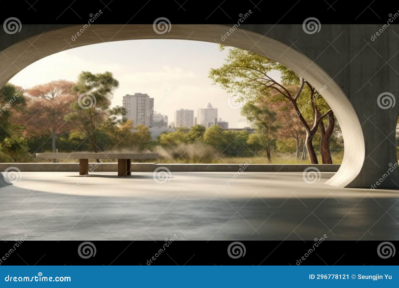 Space for Products Showcases in the Concrete Hallway with a Park ...