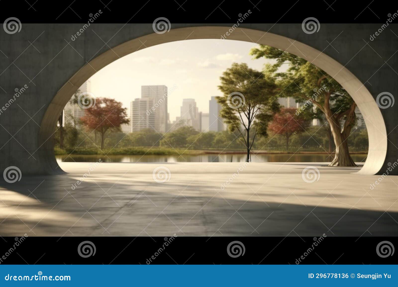 Space for Products Showcases in the Concrete Hallway with a Park ...