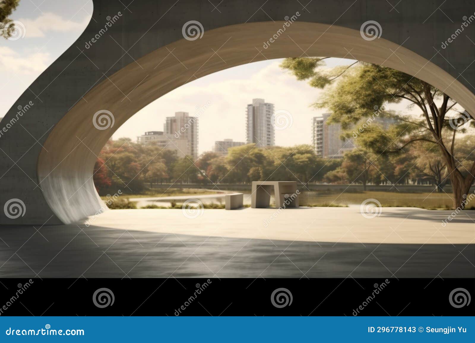 Space for Products Showcases in the Concrete Hallway with a Park ...