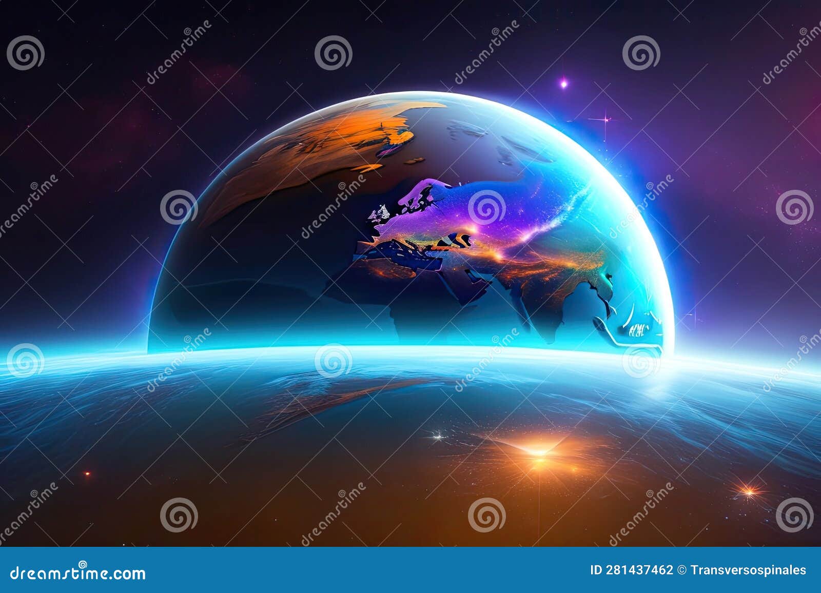 Space Purple Background with Earth Glow Stock Illustration ...